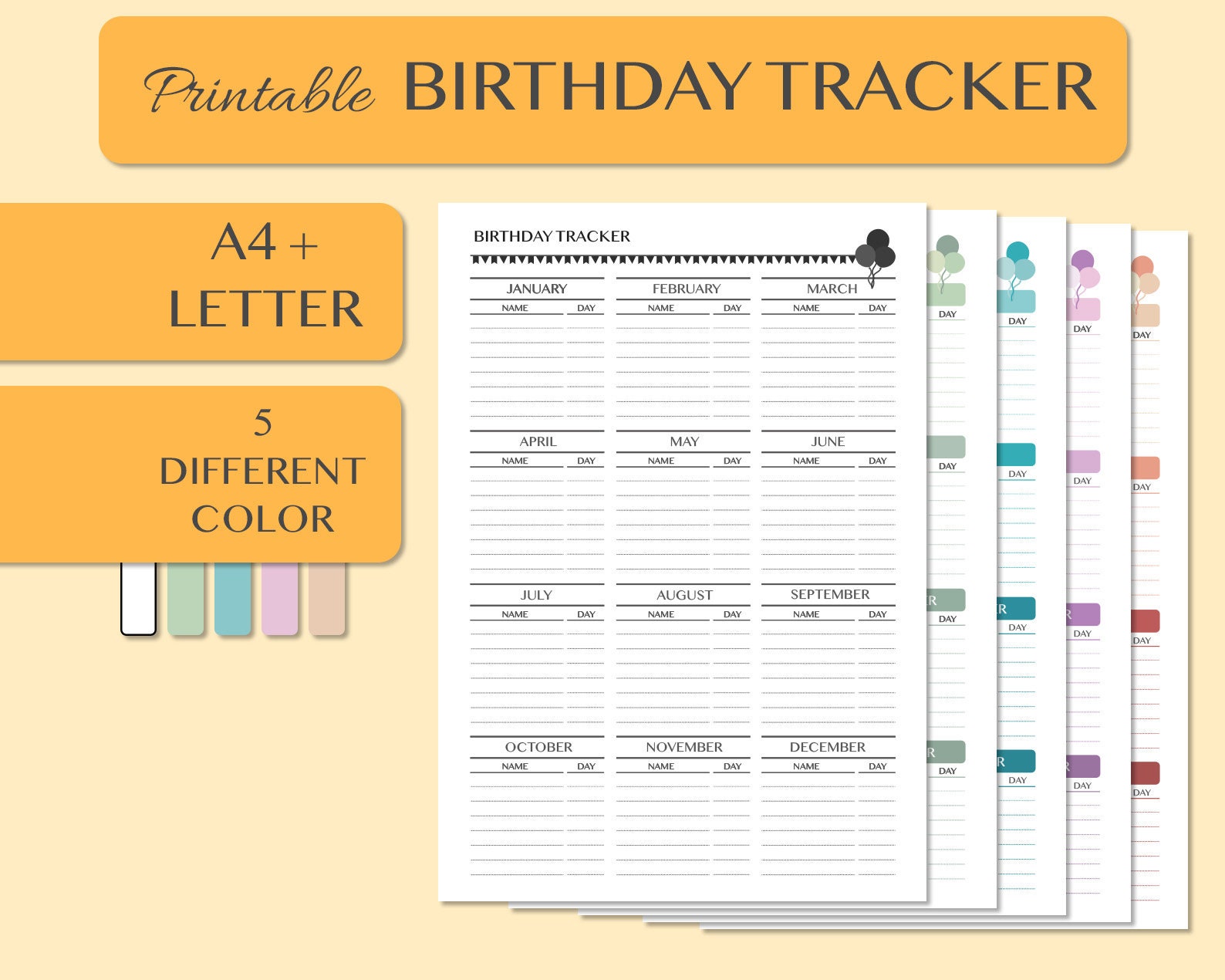 Printable & Fillable Birthday Tracker, Birthday Log, Birthday Reminder ...