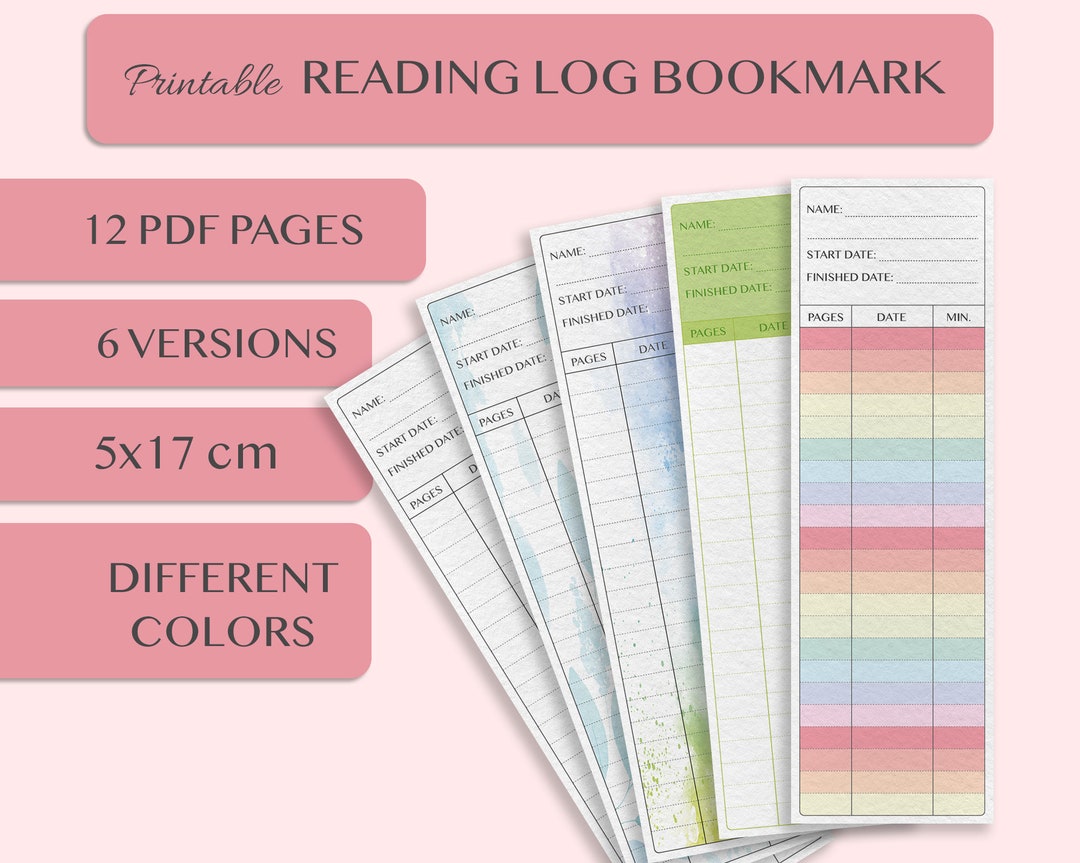 Printable Reading Log Bookmarks, Downloadable Bookmarks, Instant ...