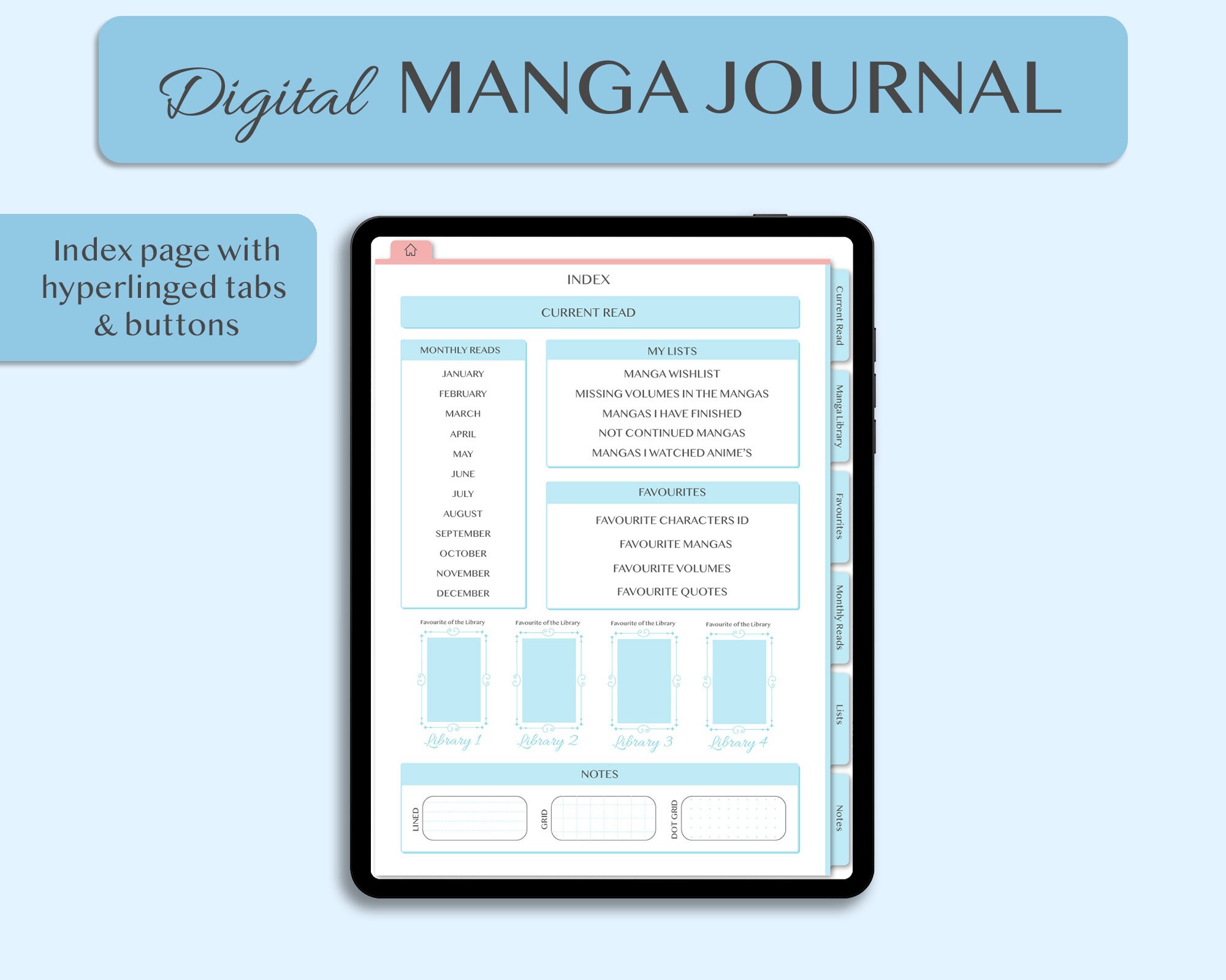 Digital Manga Reading Journal for Goodnotes, Manga Planner Log, Manga ...