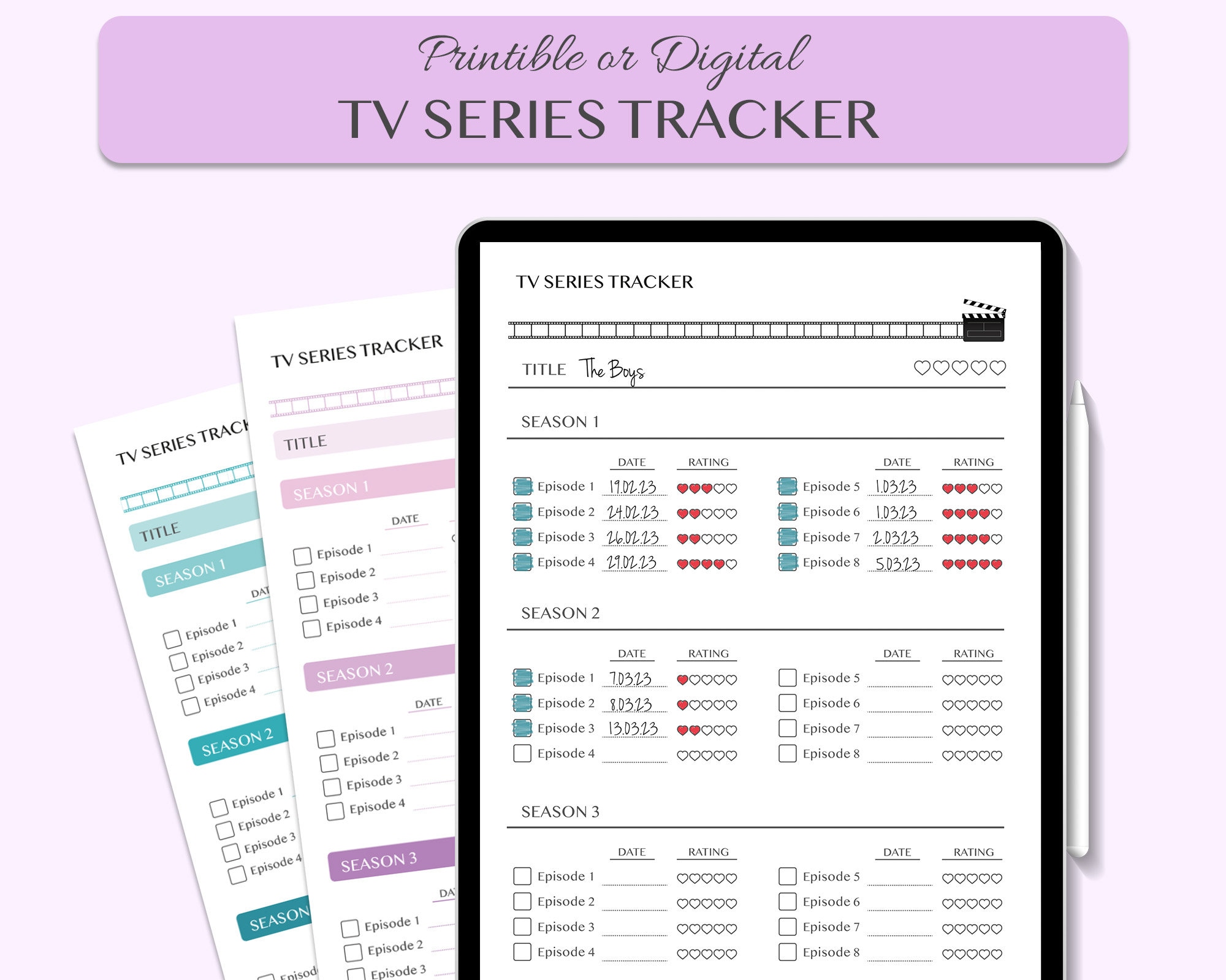 Digital or Printable TV Series Tracker, TV Show Journal, TV Episode Log ...