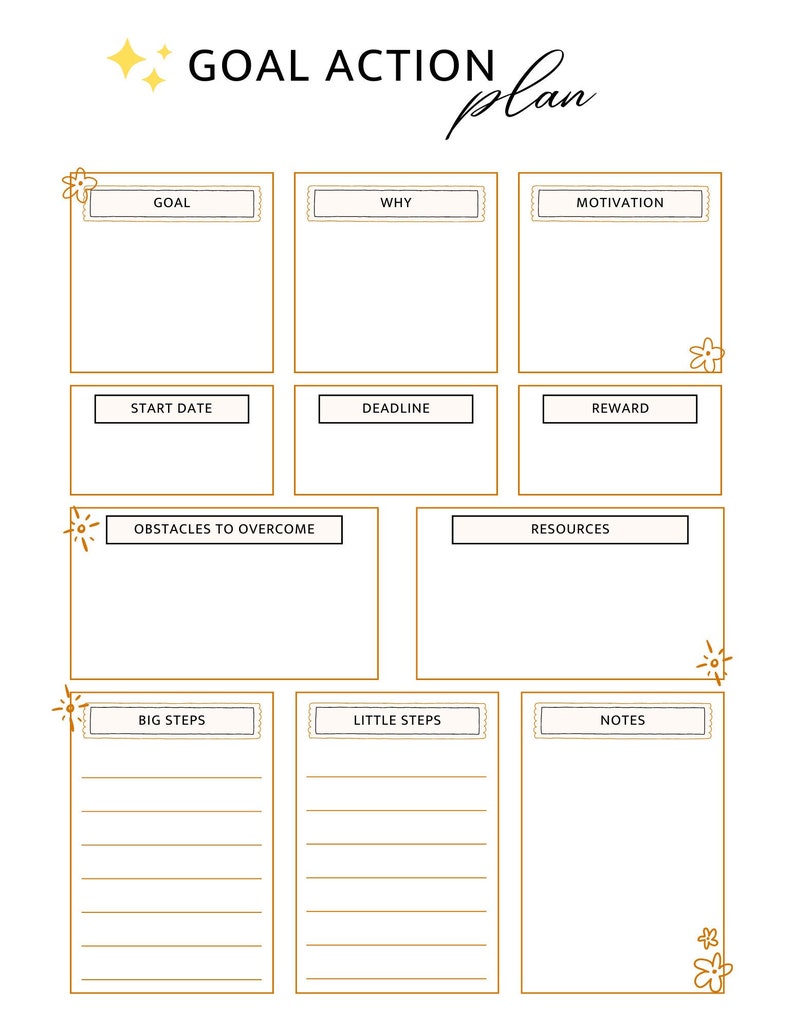 5 Goal & Action Taking Planner Sheet - Etsy