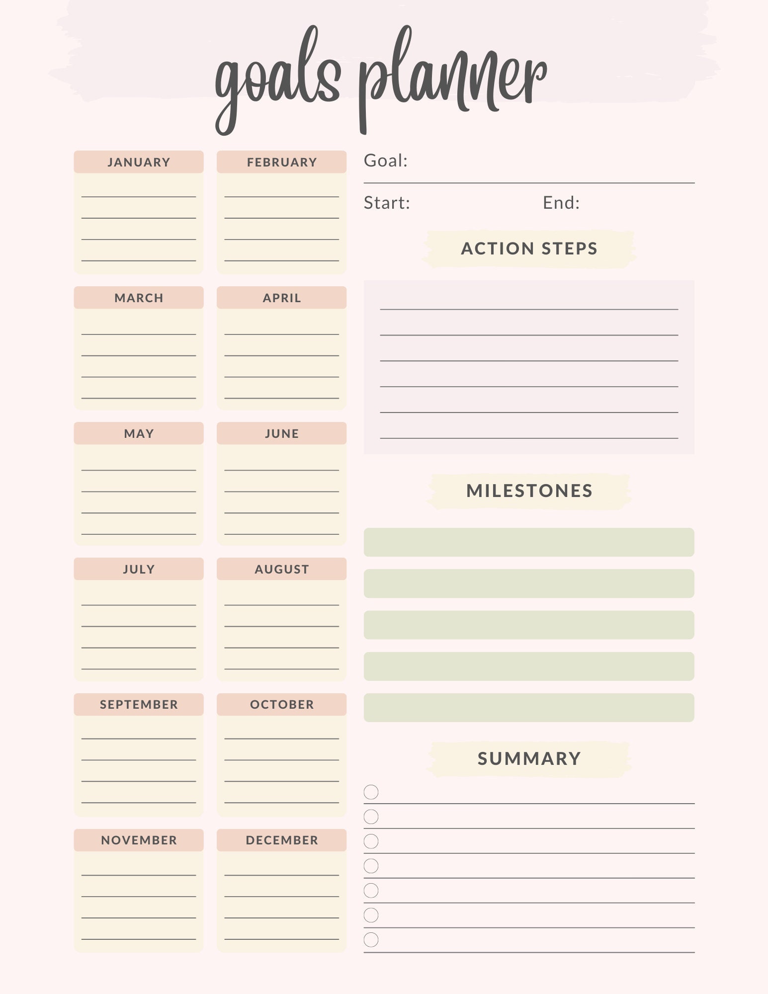 5 Goal & Action Taking Planner Sheet - Etsy