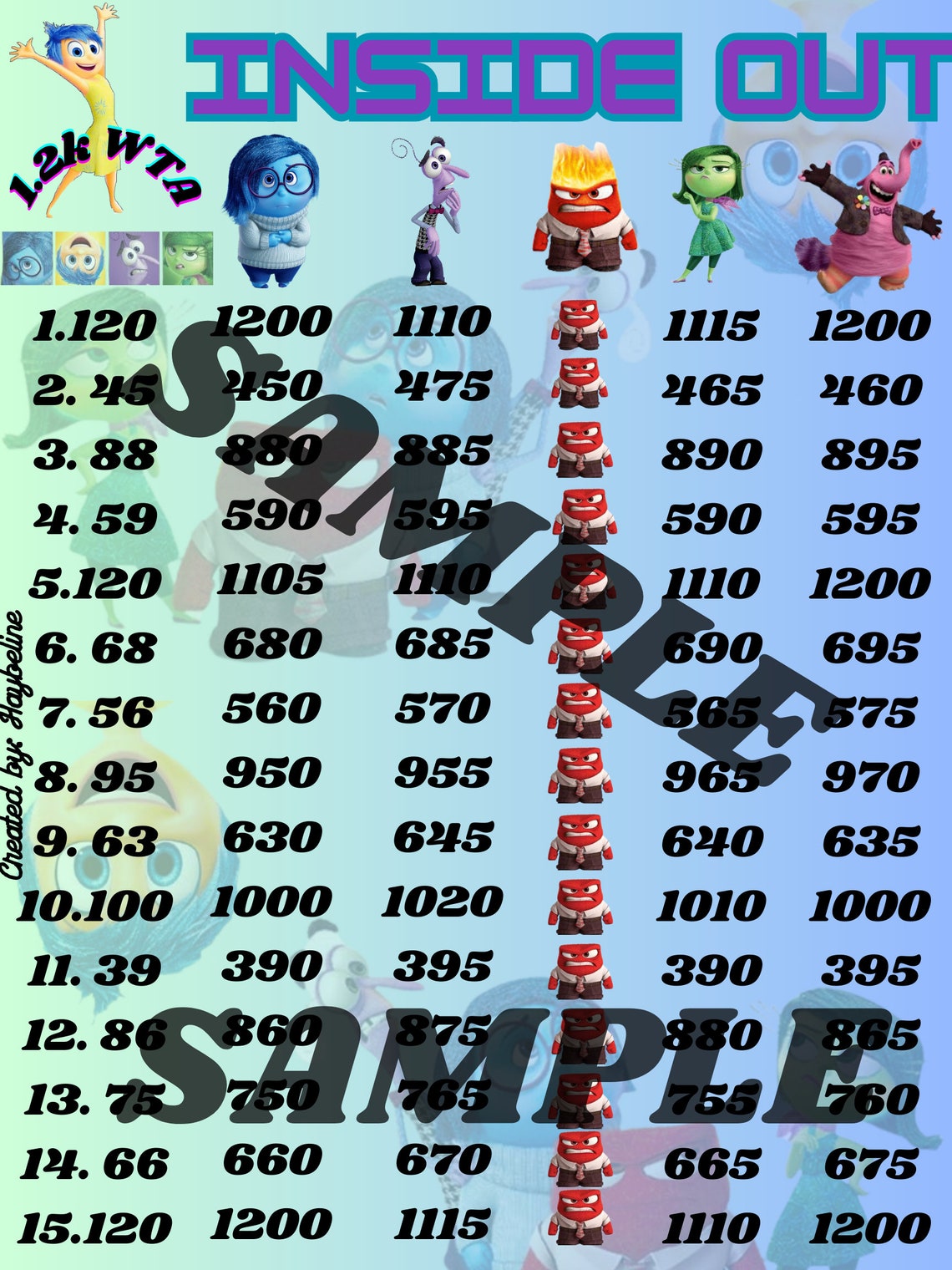 NEW! 1.2K WTA Bingo Board- Inside Out Theme- 2 for 1 - Etsy