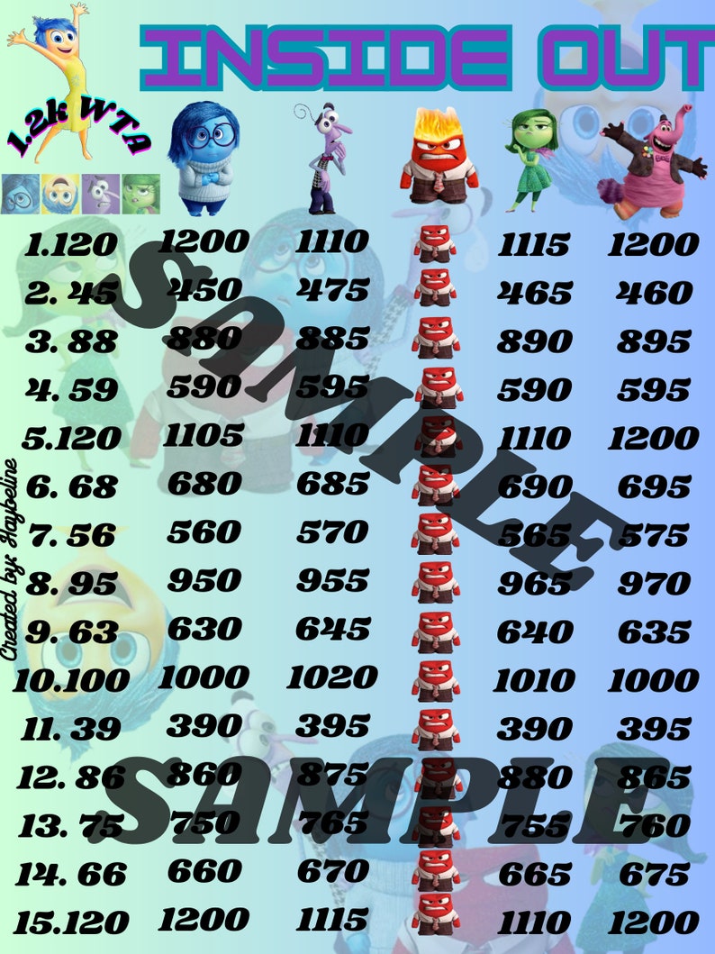 NEW! 1.2K WTA Bingo Board- Inside Out Theme- 2 for 1 - Etsy