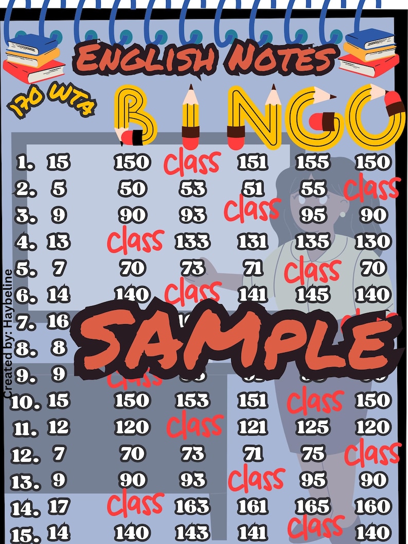 NEW!! 170 WTA Bingo Board- English Class Theme - Etsy