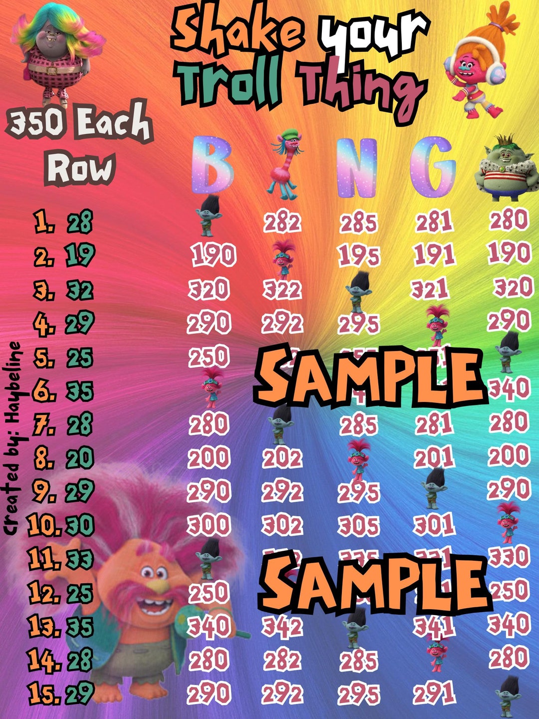 NEW!!! 350 PYP Bingo Board- Shake Your Troll Thing- 75 Profit Minimum ...