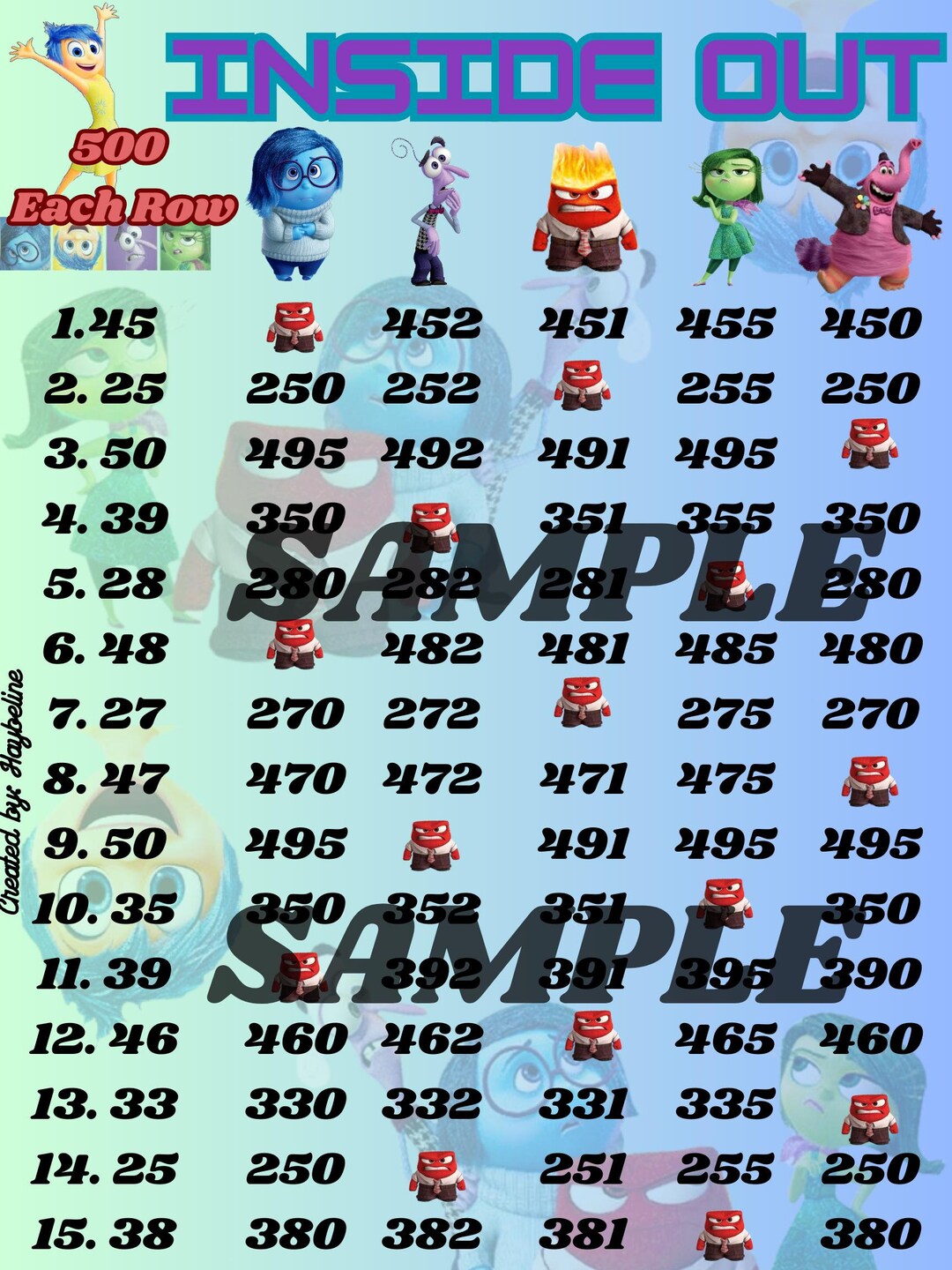 NEW 500 PYP Bingo Board Inside Out Theme 75 Profit - Etsy