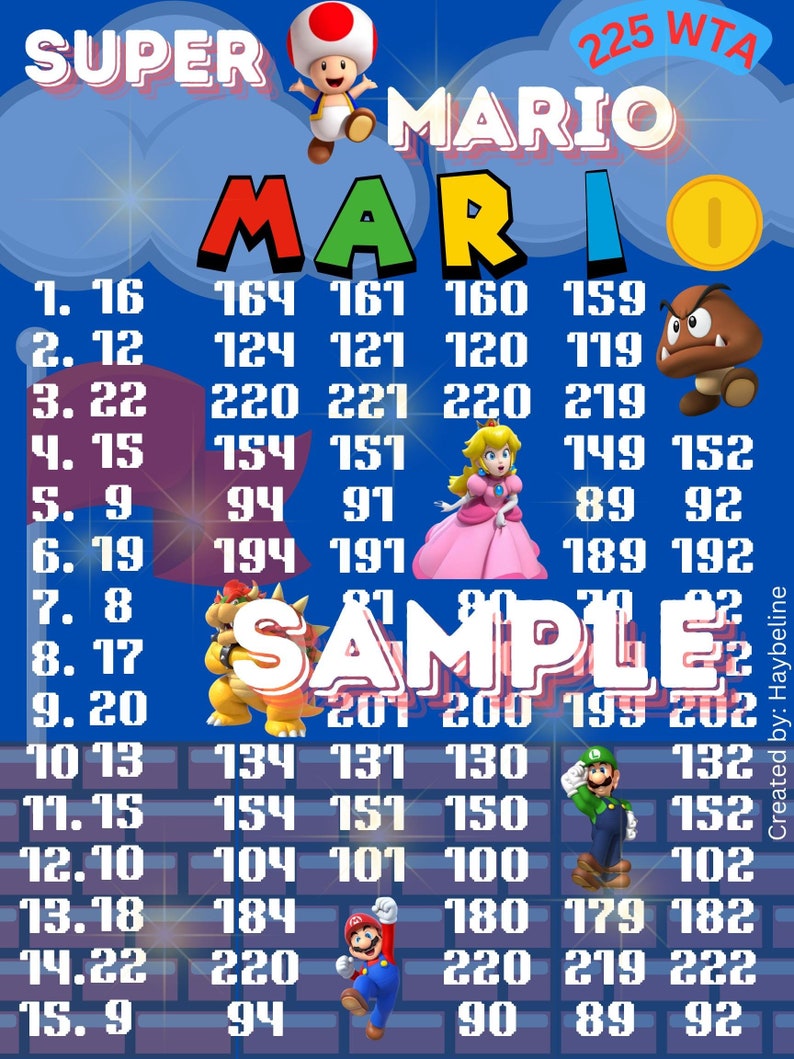 NEW!! 225 WTA Bingo Board- Super Mario Themed - Etsy