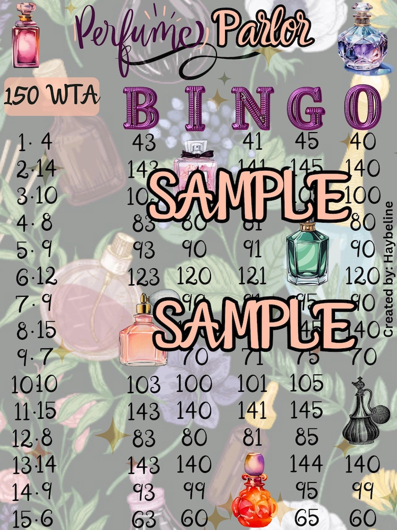 NEW! 150 WTA Bingo Board- Perfume Parlor - Etsy