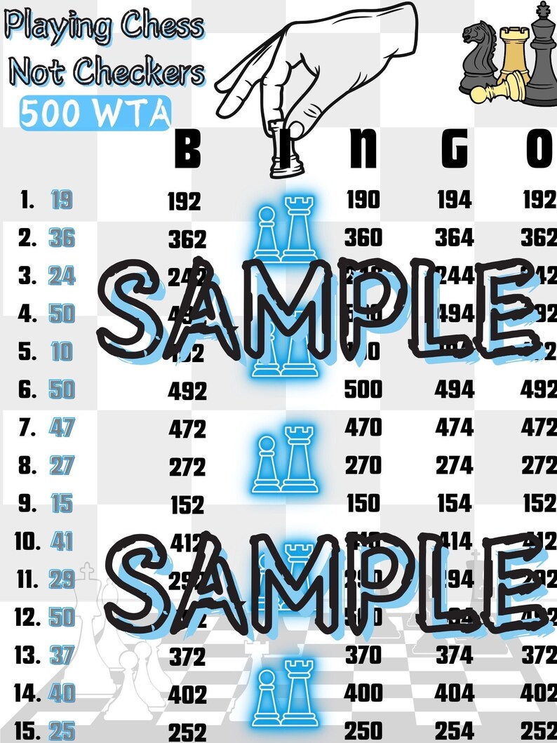 NEW! 500 WTA Bingo Board on I- Chess Theme - Etsy