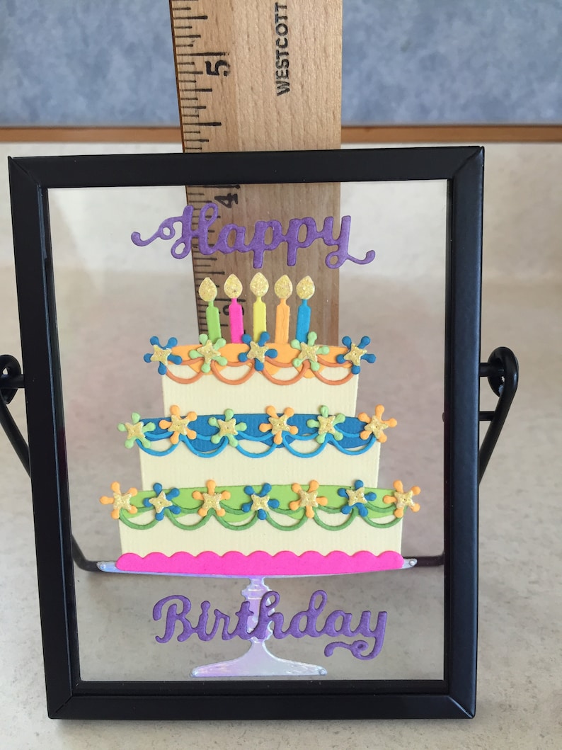 Happy Birthday Multi Colored Cake in Black Frame - Etsy