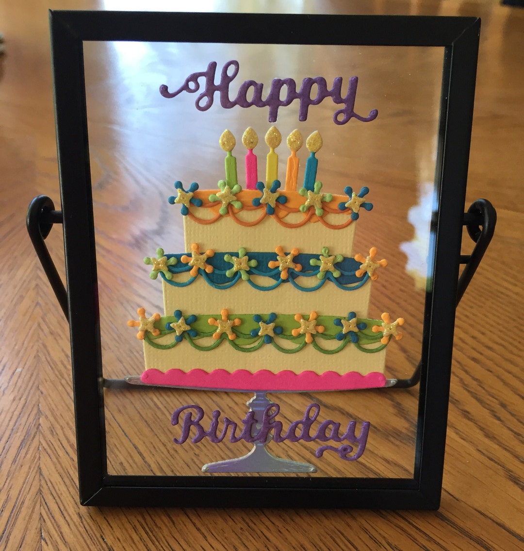 Happy Birthday Multi Colored Cake in Black Frame - Etsy