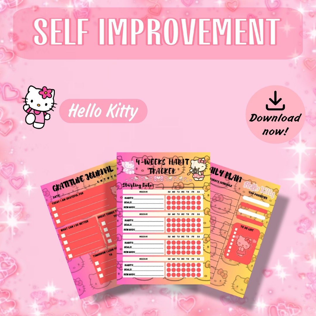 Pink Hello Kitty 4 Weeks Habit Tracker and Daily Planner and Gratitude ...