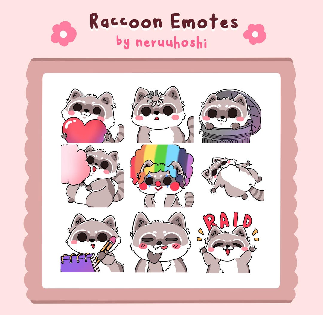 Cute Kawaii Raccoon Trash Panda Animal Emotes Twitch, Youtube, Discord ...