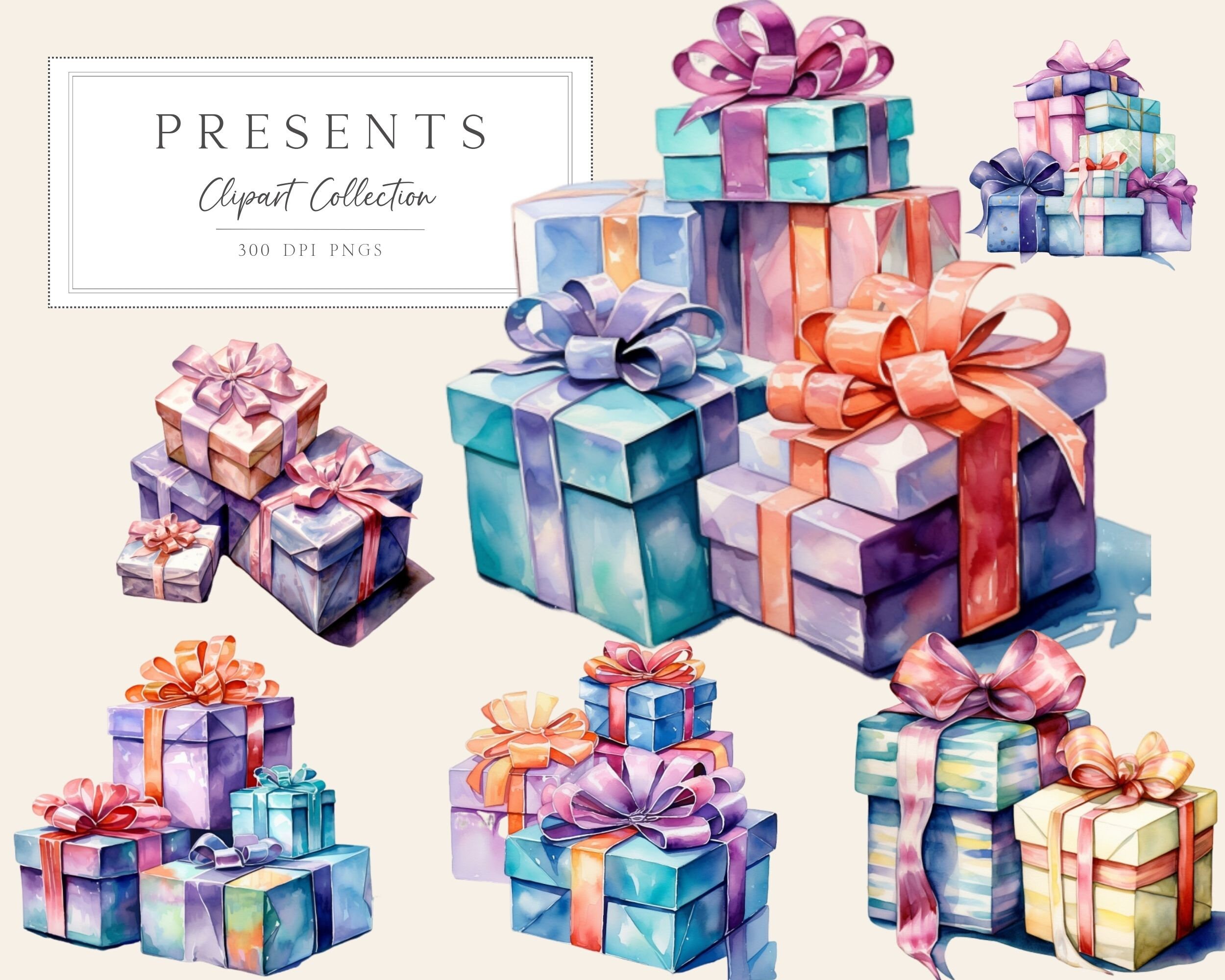 Present Clipart | Christmas Gifts Watercolor Clipart | Clipart Png ...