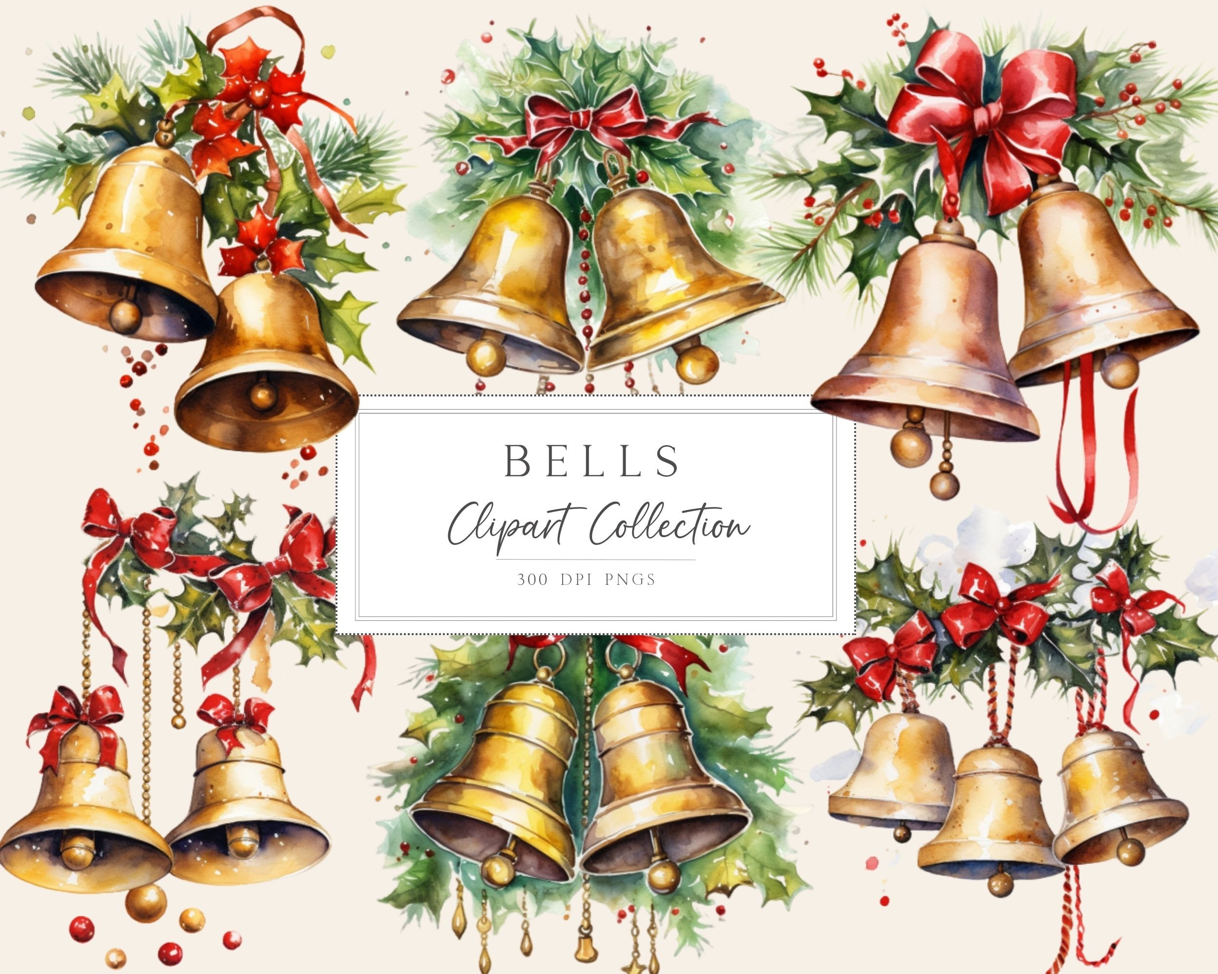 Christmas Bells Clipart Collection | Watercolor Christmas Bells Clipart ...
