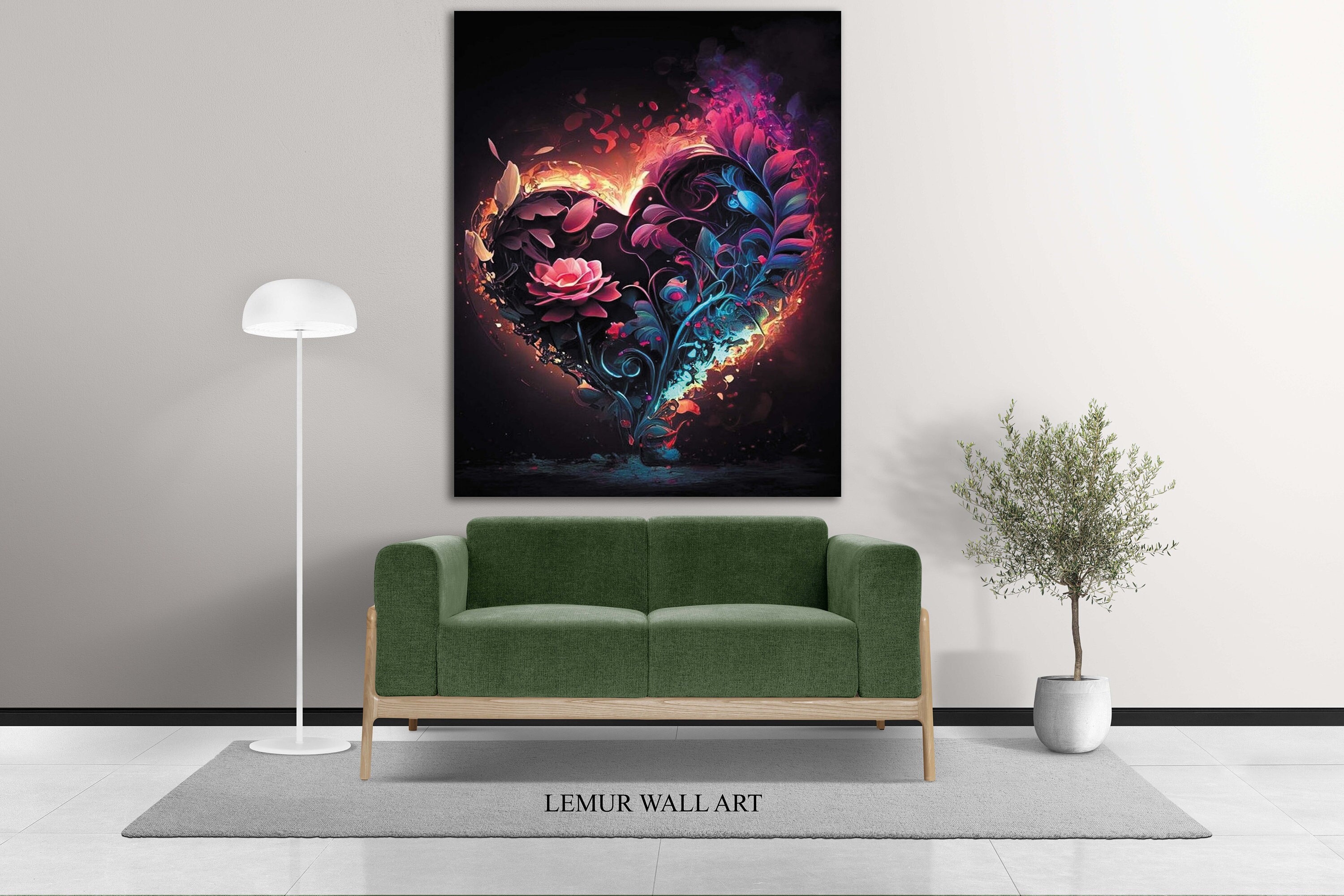 Flower Heart Wall Art, Tempered Glass Abstract Heart Shape Wall Art ...