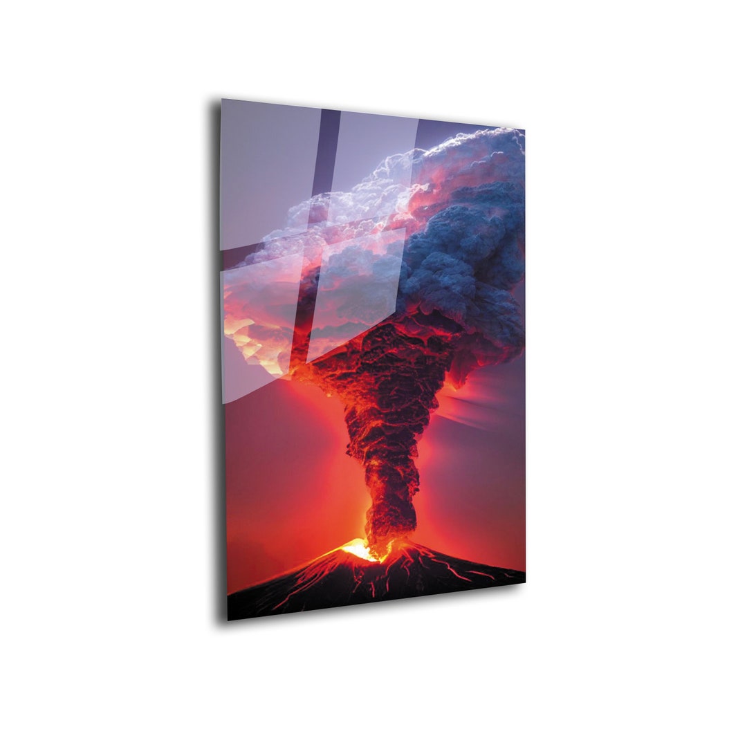 Volcano Flows the Ocean Tempered Glass Printing Wall Art-modern Extra ...