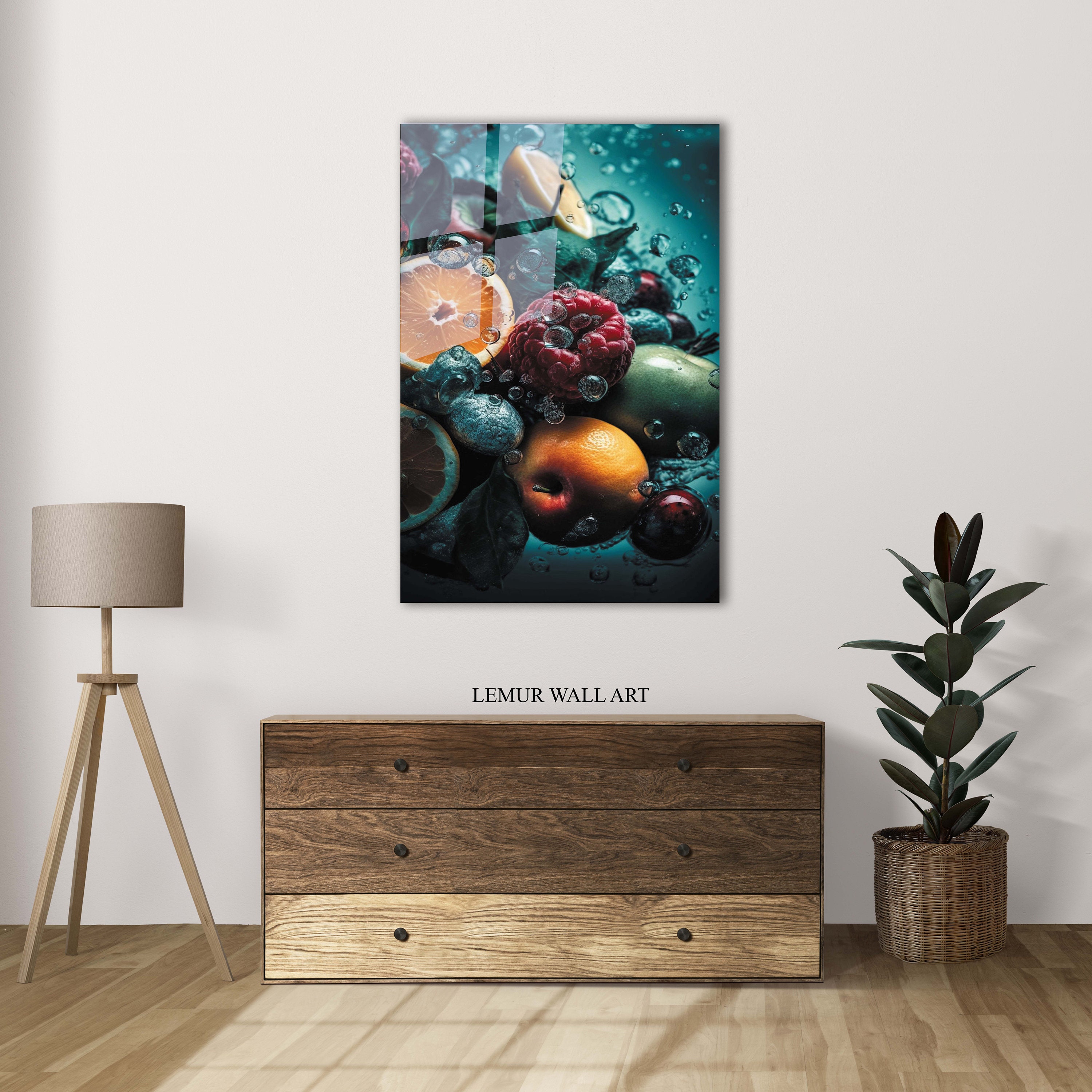 Tempered Glass Wall Art Fruits Splash Print Large Glass Wall Art ...