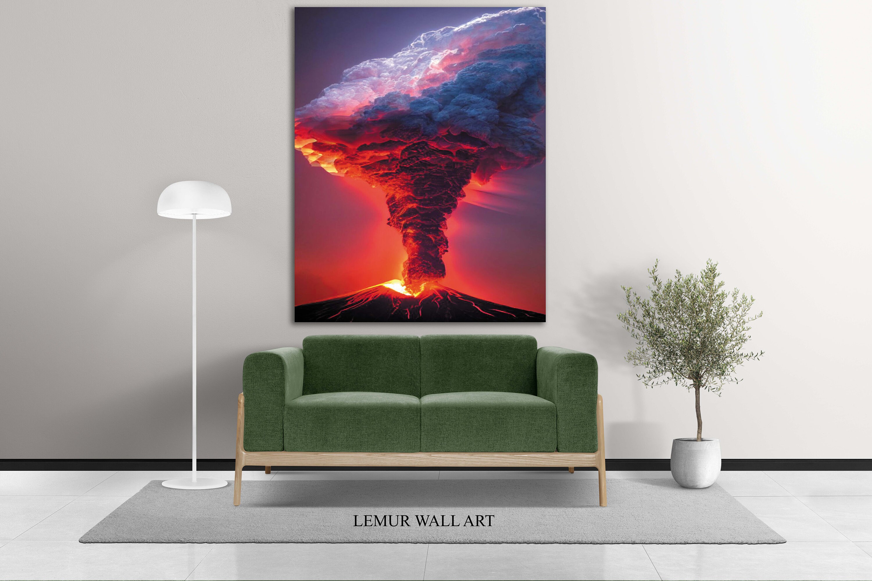 Volcano Flows the Ocean Tempered Glass Printing Wall Art-modern Extra ...