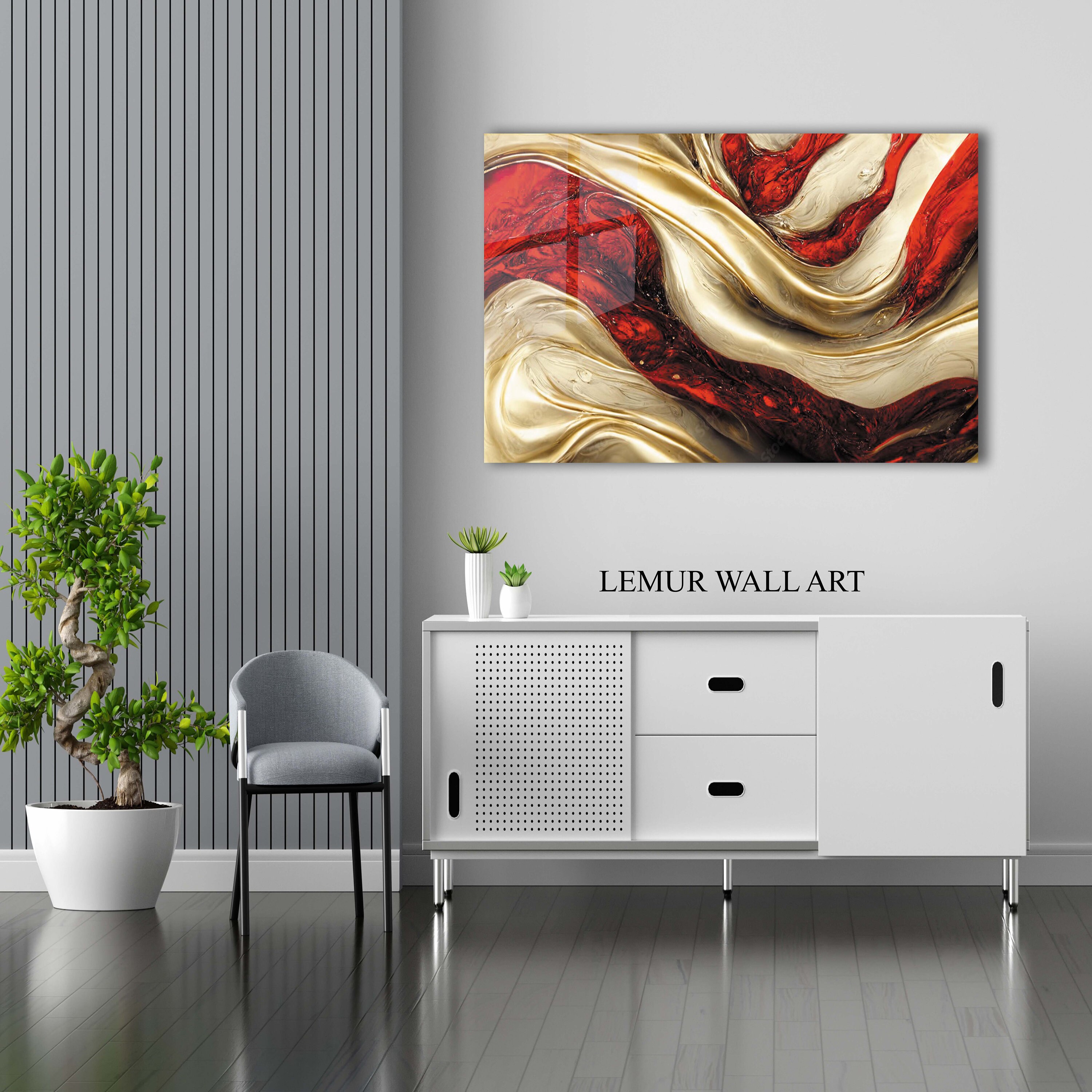 Liquid Gold Look on Red Tempered Glass Wall Art, Abstract Wall Decor ...
