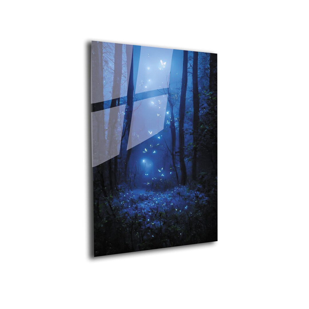 Electric Fireflies Forest Tempered Glass Wall Art, Psychedelic Print - Etsy