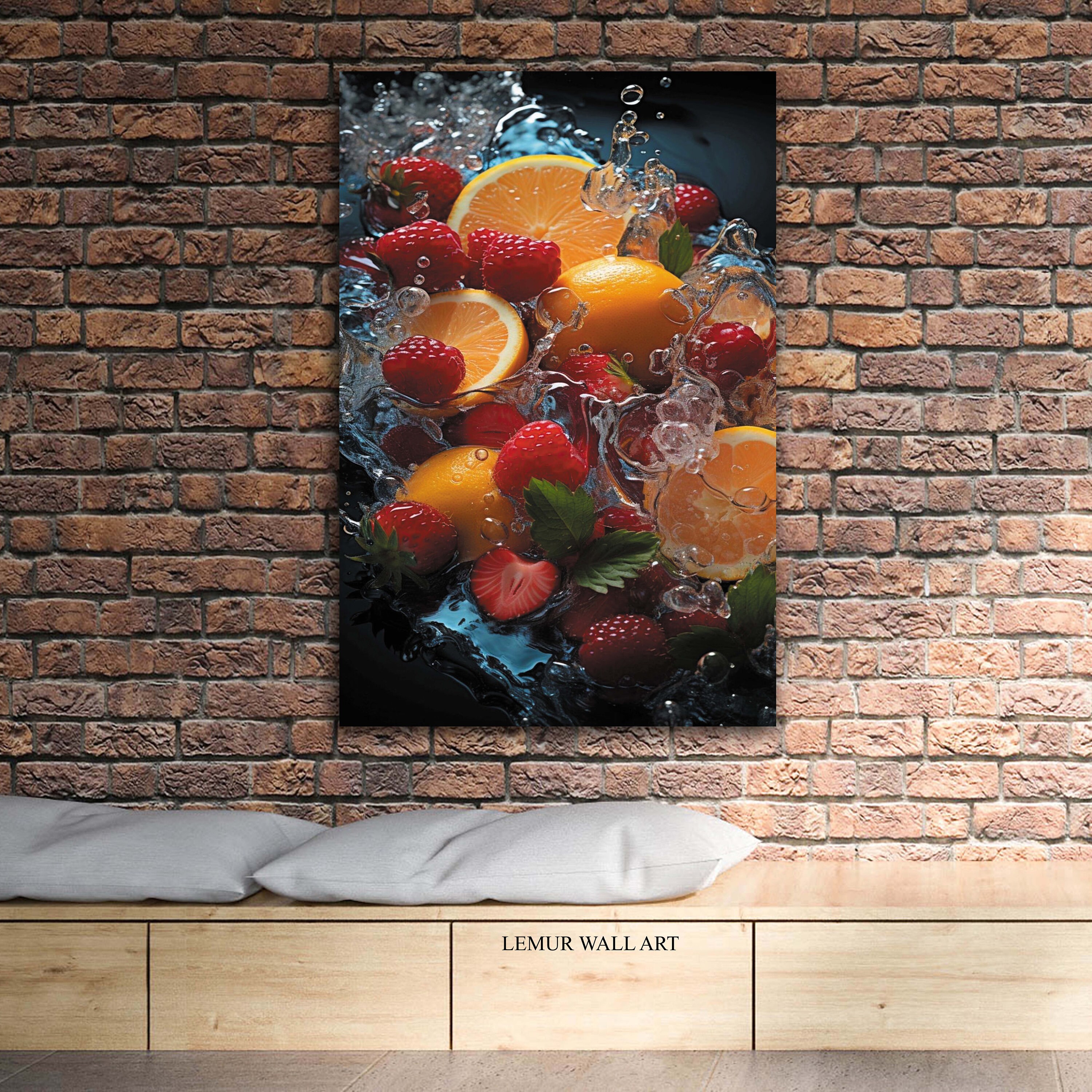 Tempered Glass Wall Art Fruits Splash Print Large Glass Wall Art ...