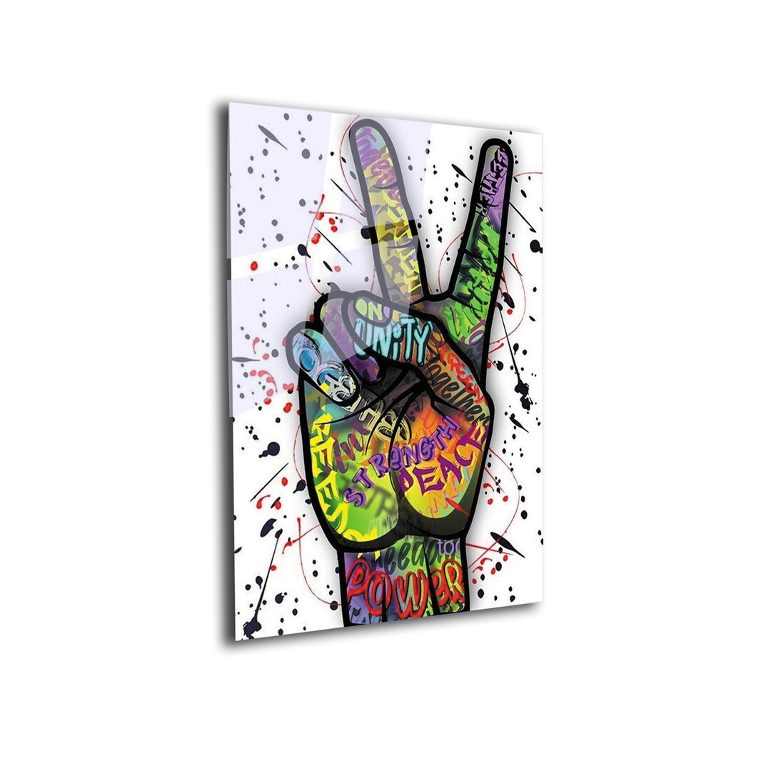 Graffiti Victory Sign Tempered Glass Wall Art - Etsy