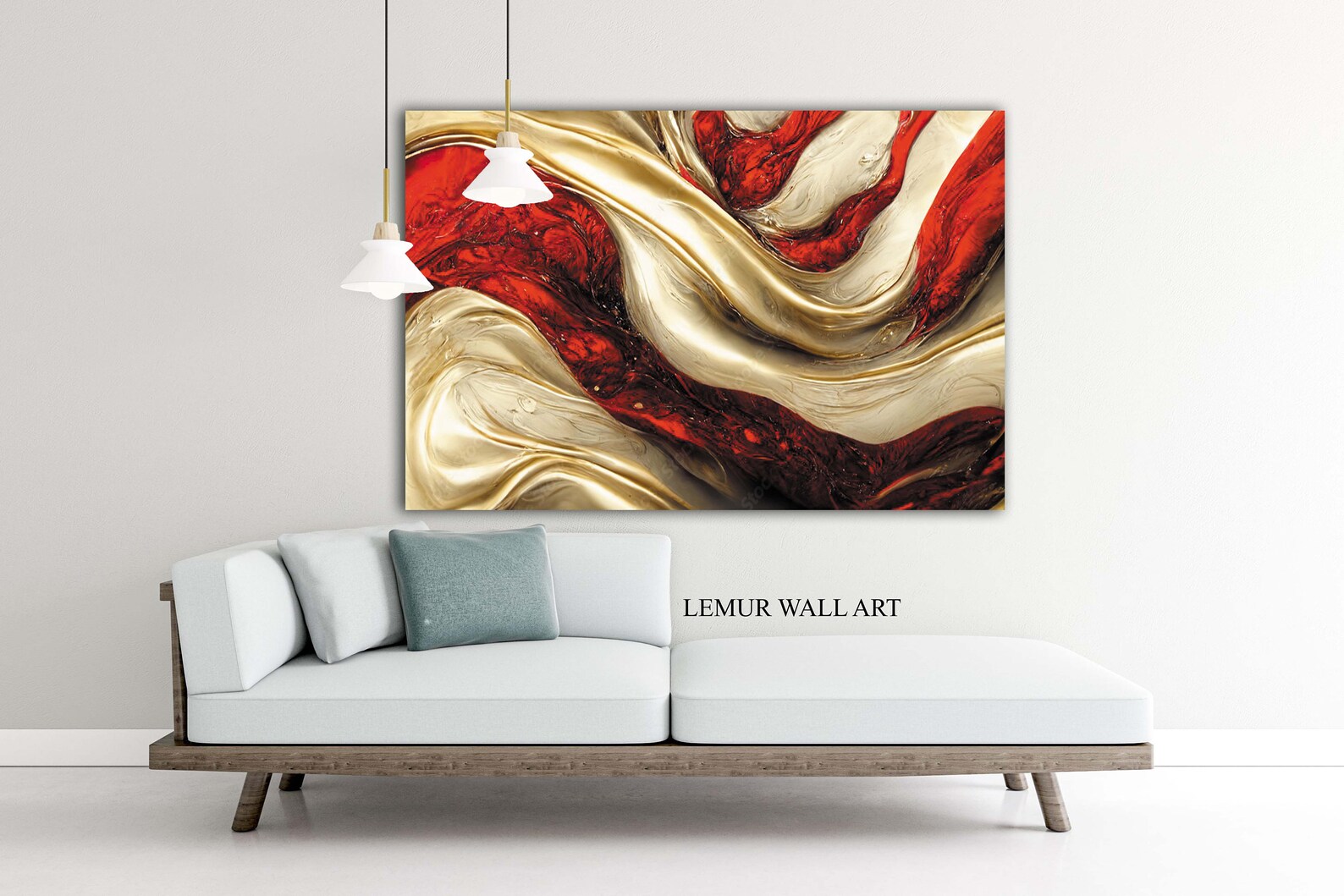 Liquid Gold Look on Red Tempered Glass Wall Art, Abstract Wall Decor ...