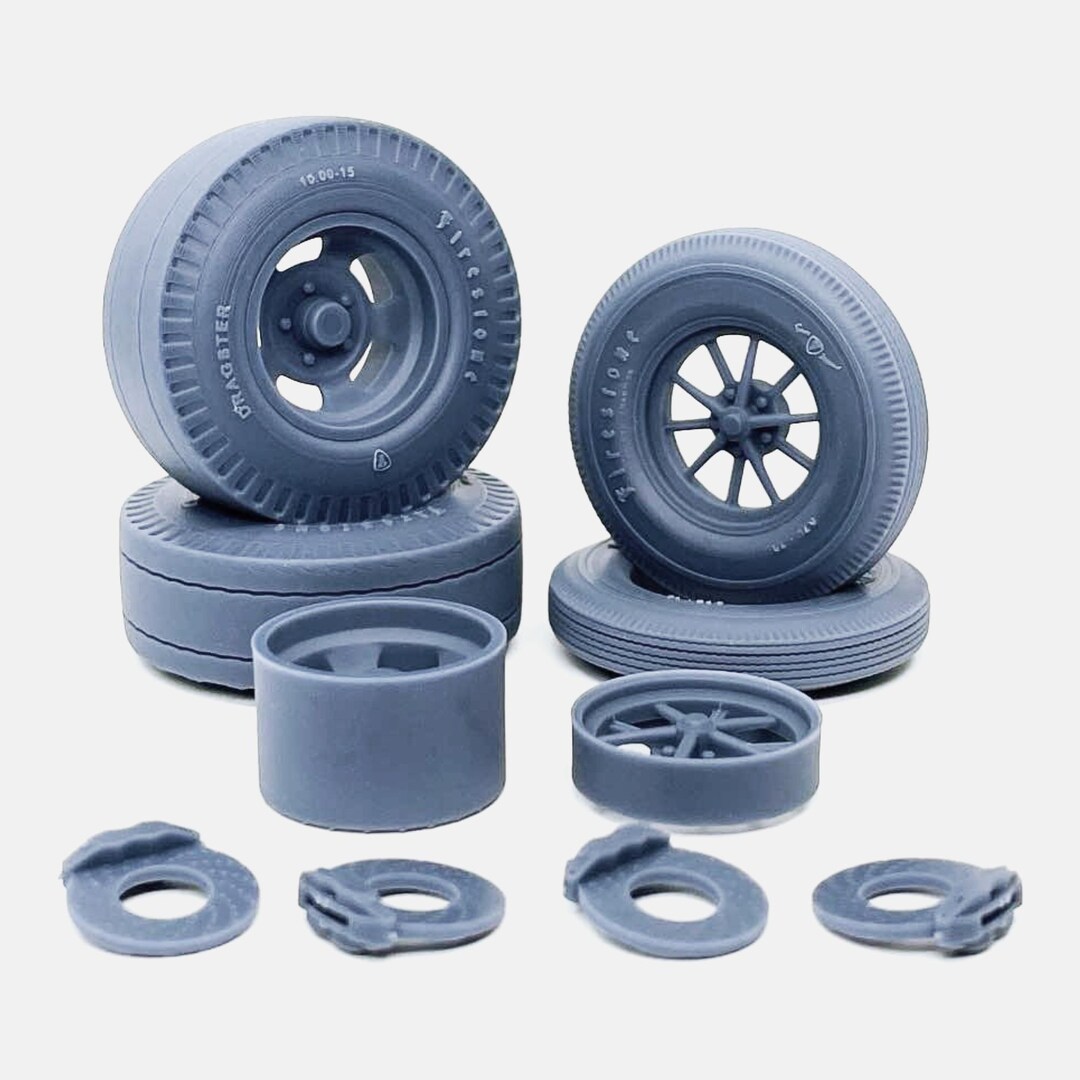 1/24 Resin 15x4.5 ET Gasser & 15x10 Indy Mag Wheels, Firestone Tires ...