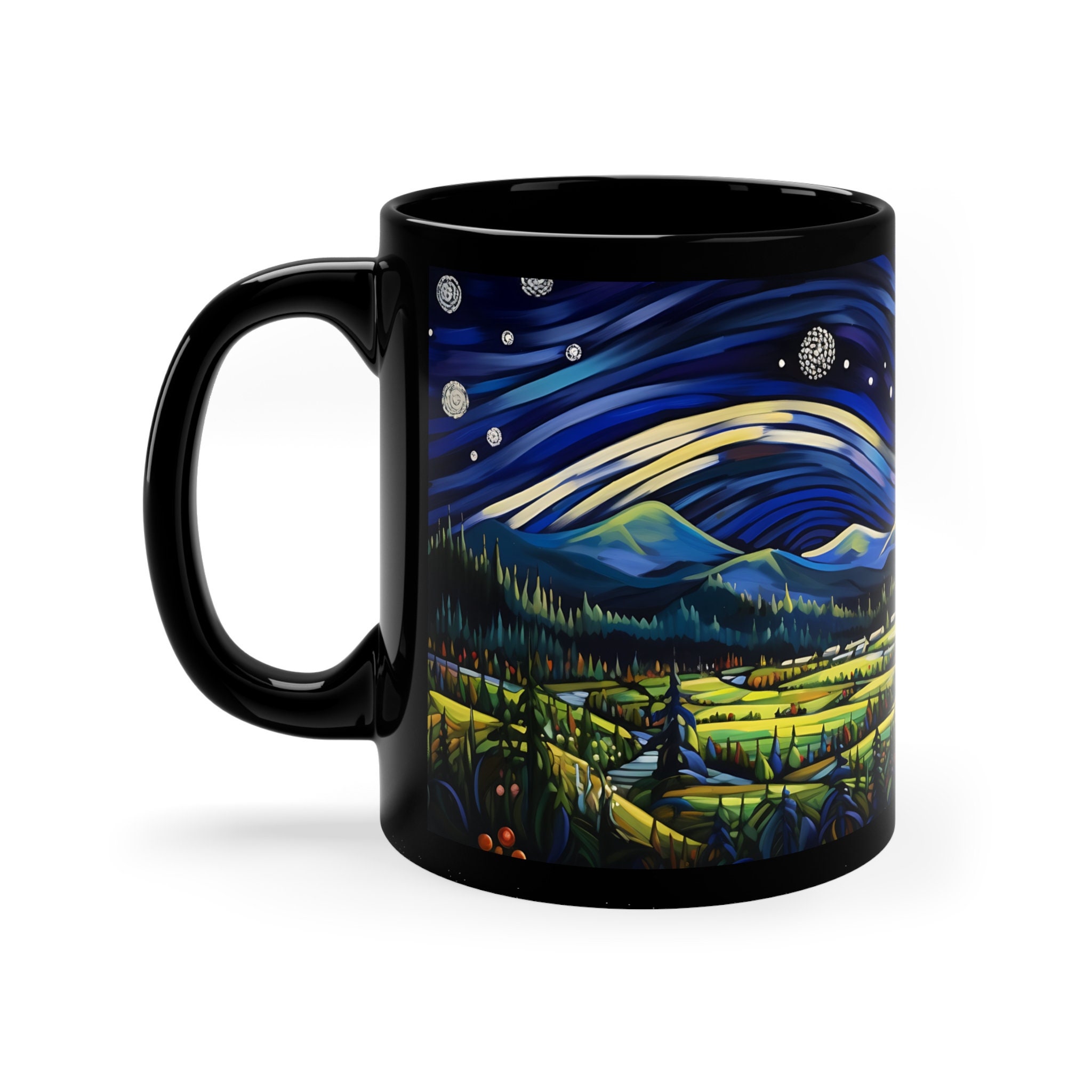 Starry Night Inspired Black Coffee Cup - 11oz Black Mug - Made for Hot ...