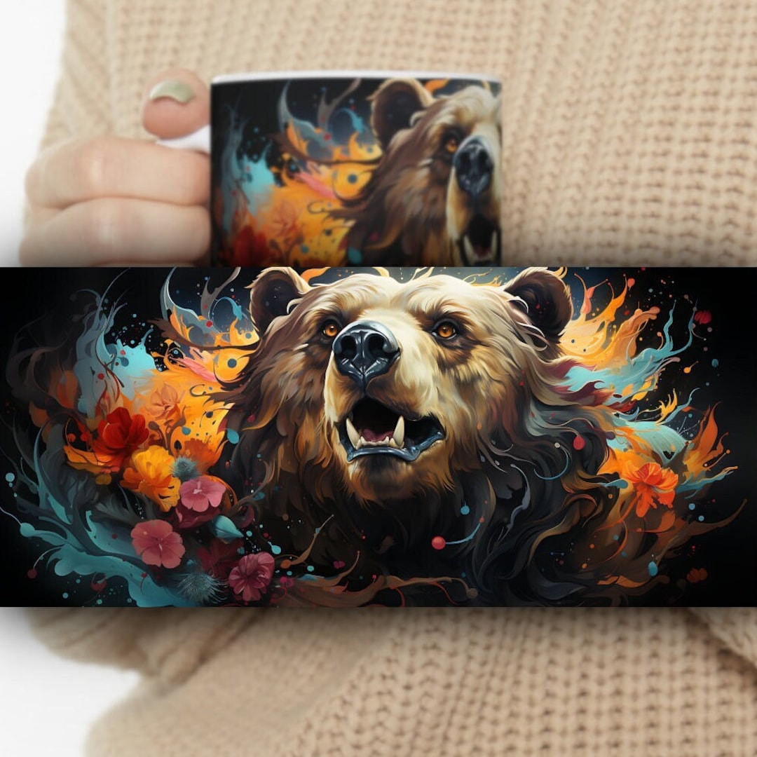 Coffee Mug Majestic Brown Bear Design Shows Teeth Urside Tea Mug Bruin ...