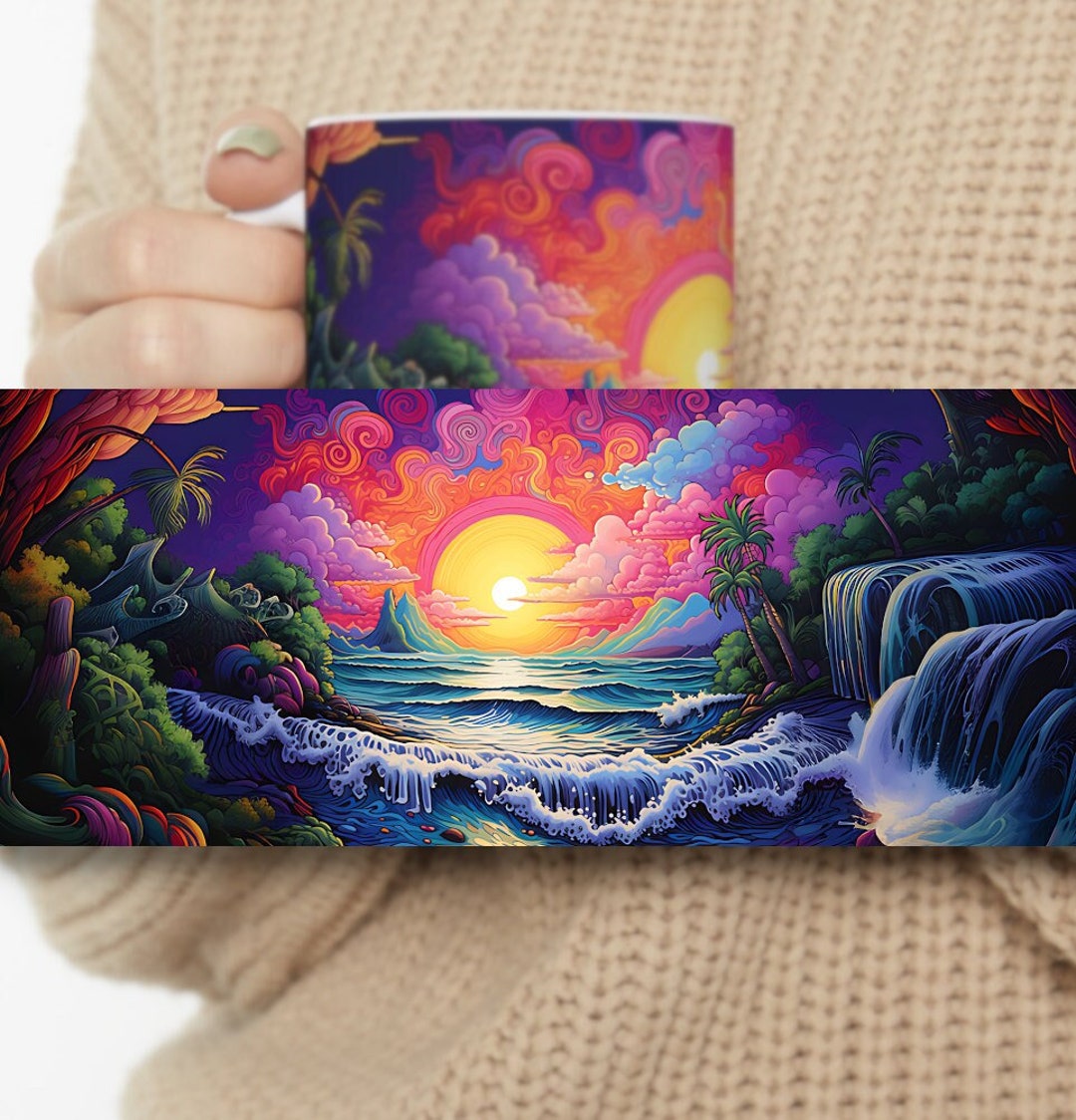 Psychedelic Island Coffee Mug: Dive Into Vibrant Tropical Bliss, Coffee ...
