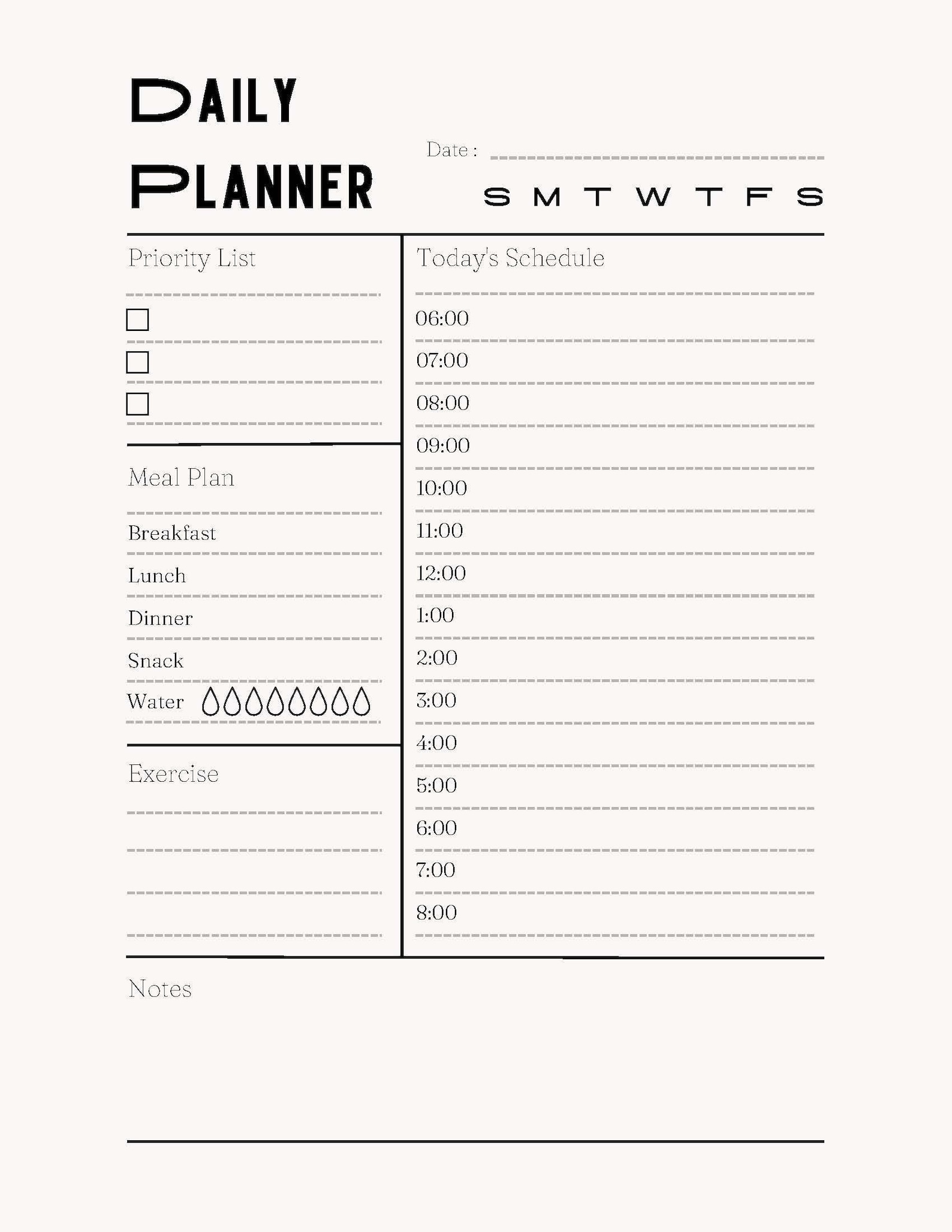 Minimalist Printable Daily Planner, Printable Agenda, Daily Planner ...