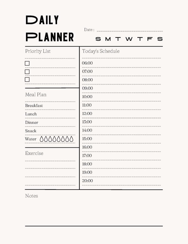 Minimalist Printable Daily Planner, Printable Agenda, Daily Planner ...