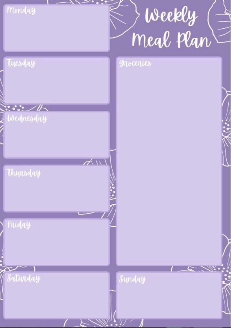 Meal Planner Printable Weekly Meal Planner Food Diary Meal - Etsy