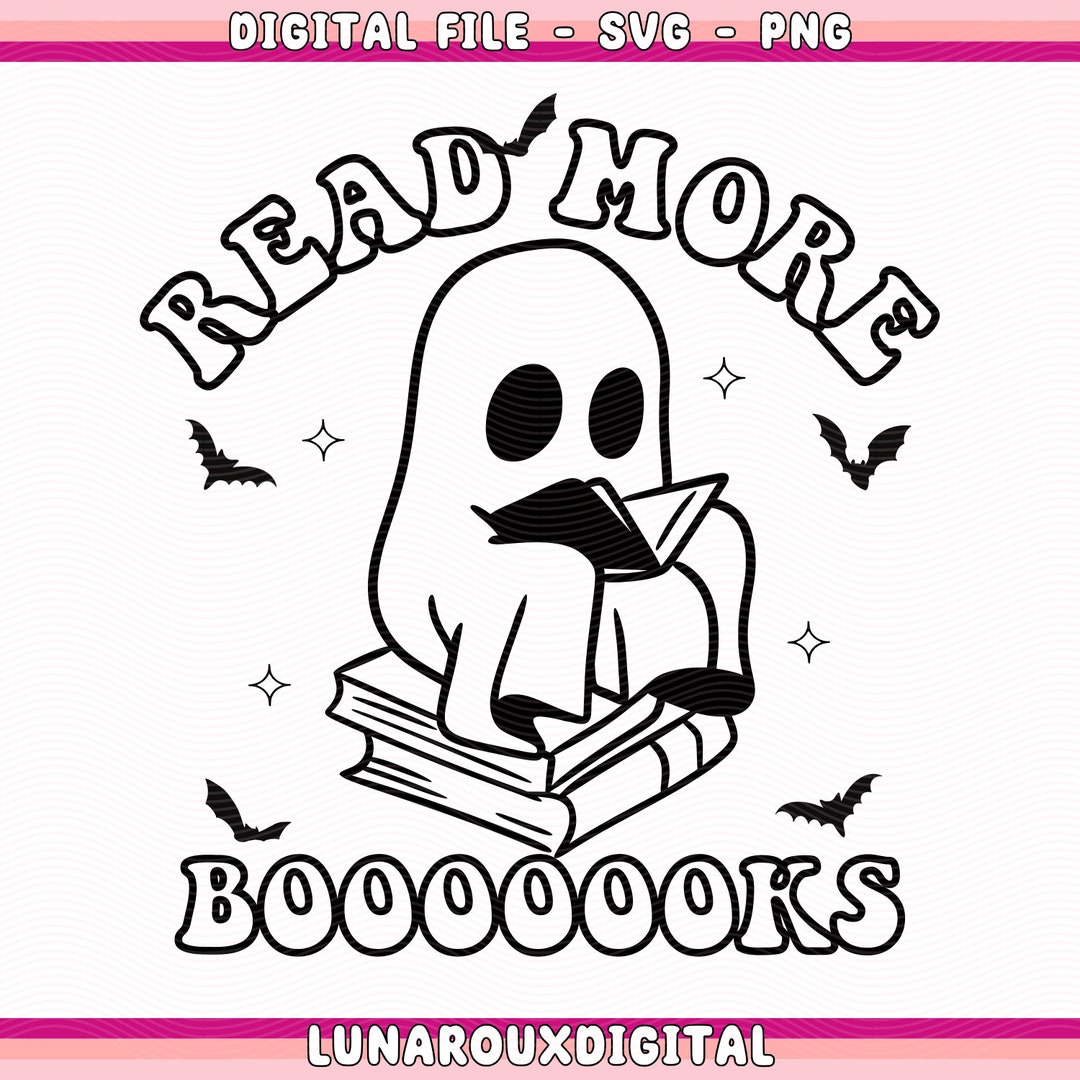 Read More Booooks SVG Png, Retro Ghost SVG, Trendy Halloween PNG ...