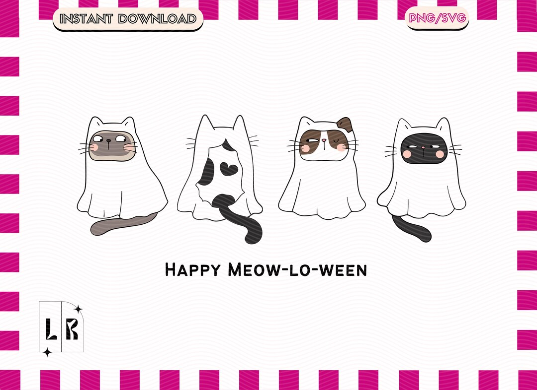 Happy Meow Lo Ween SVG Ghost Cats PNG Boo Svg Halloween - Etsy