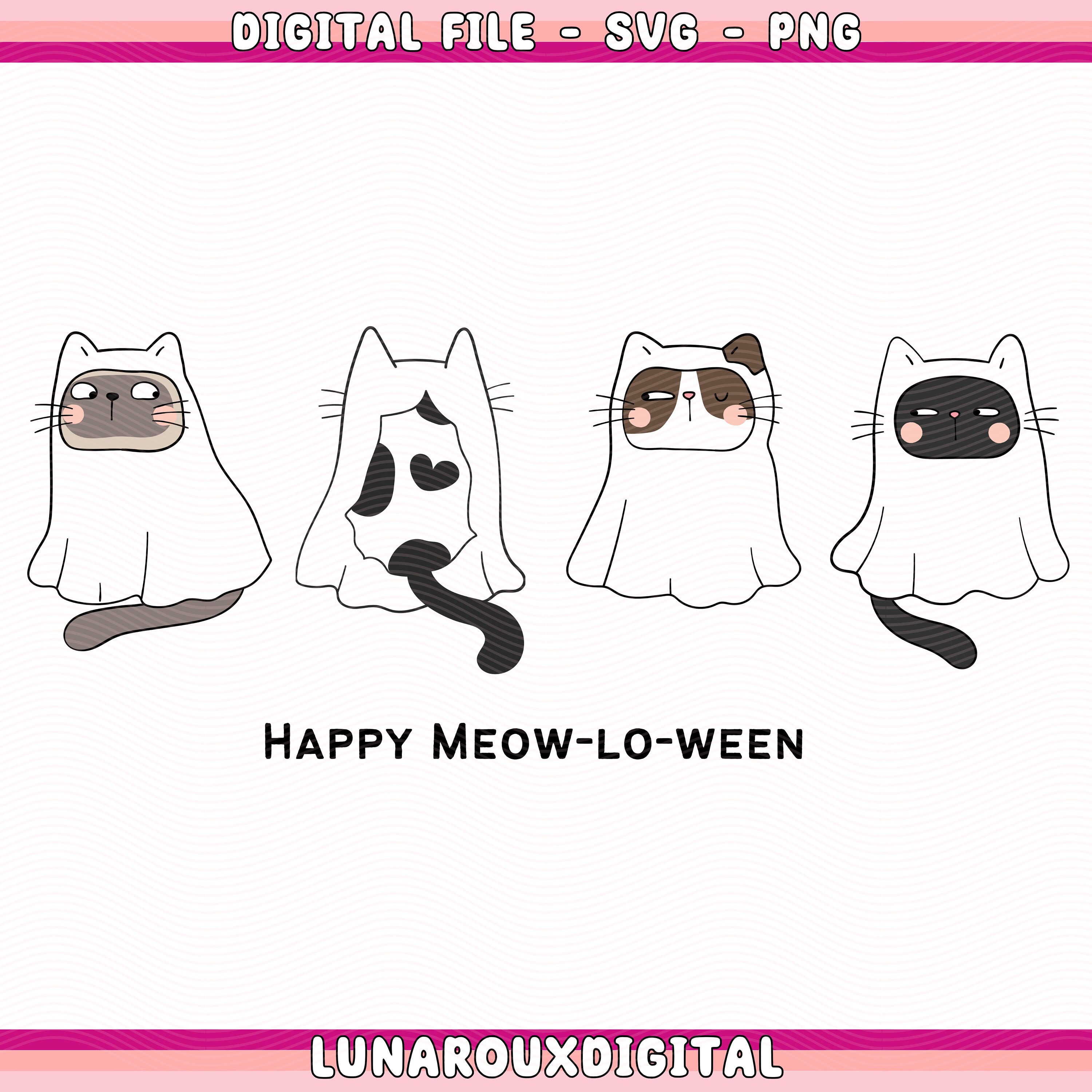 Happy Meow Lo Ween SVG, Ghost Cats PNG, Boo Svg, Halloween Svg, Ghost ...