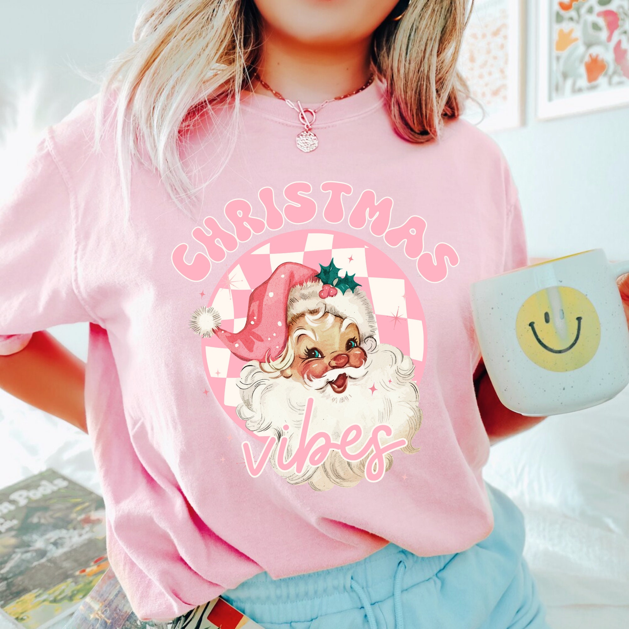 Pink Retro Santa PNG for Shirts, Totes, Mugs, Stickers, Car Decals and ...