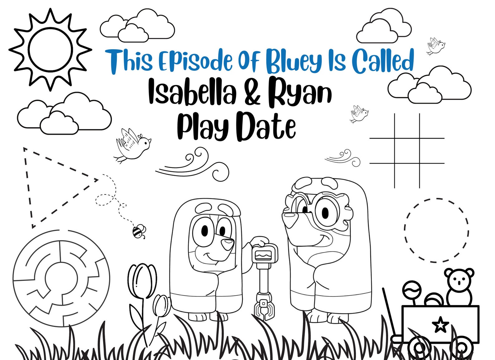 Bluey Personalized Activity Sheet Bluey Coloring Pages Etsy