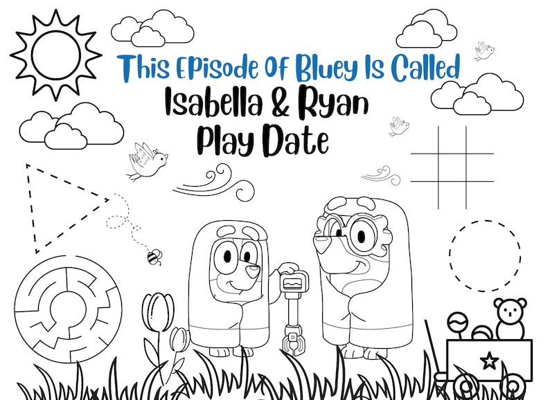 Bluey Personalized Activity Sheet Bluey Coloring Pages - Etsy