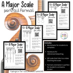 A Major Scale Worksheets (one Octave-portrait) | Violin, Viola, Cello ...