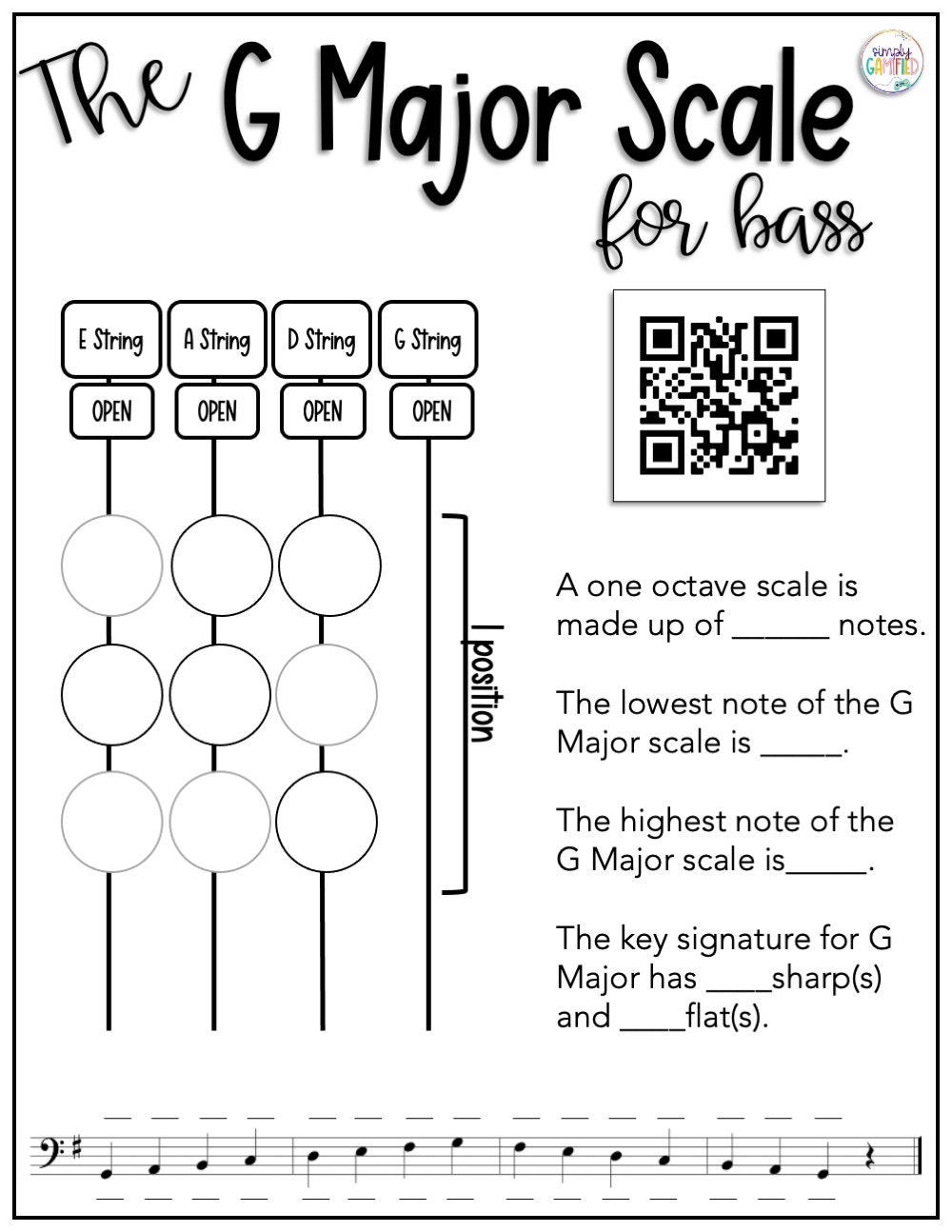 G Major Scale Worksheets (one Octave-portrait) | for Violin, Viola ...