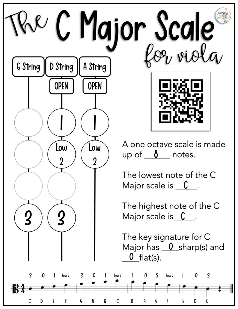 C Major Scale Worksheets (one Octave-portrait) | Violin, Viola, Cello ...