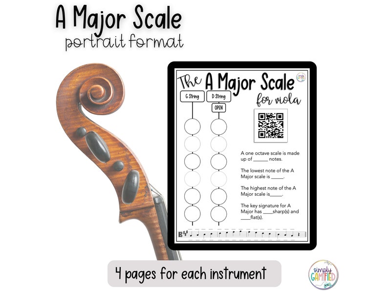 A Major Scale Worksheets (one Octave-portrait) | Violin, Viola, Cello ...