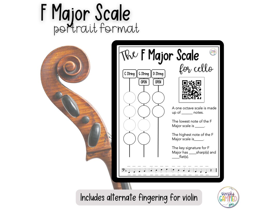 F Major Scale Worksheets (one Octave-portrait) | for Violin, Viola ...