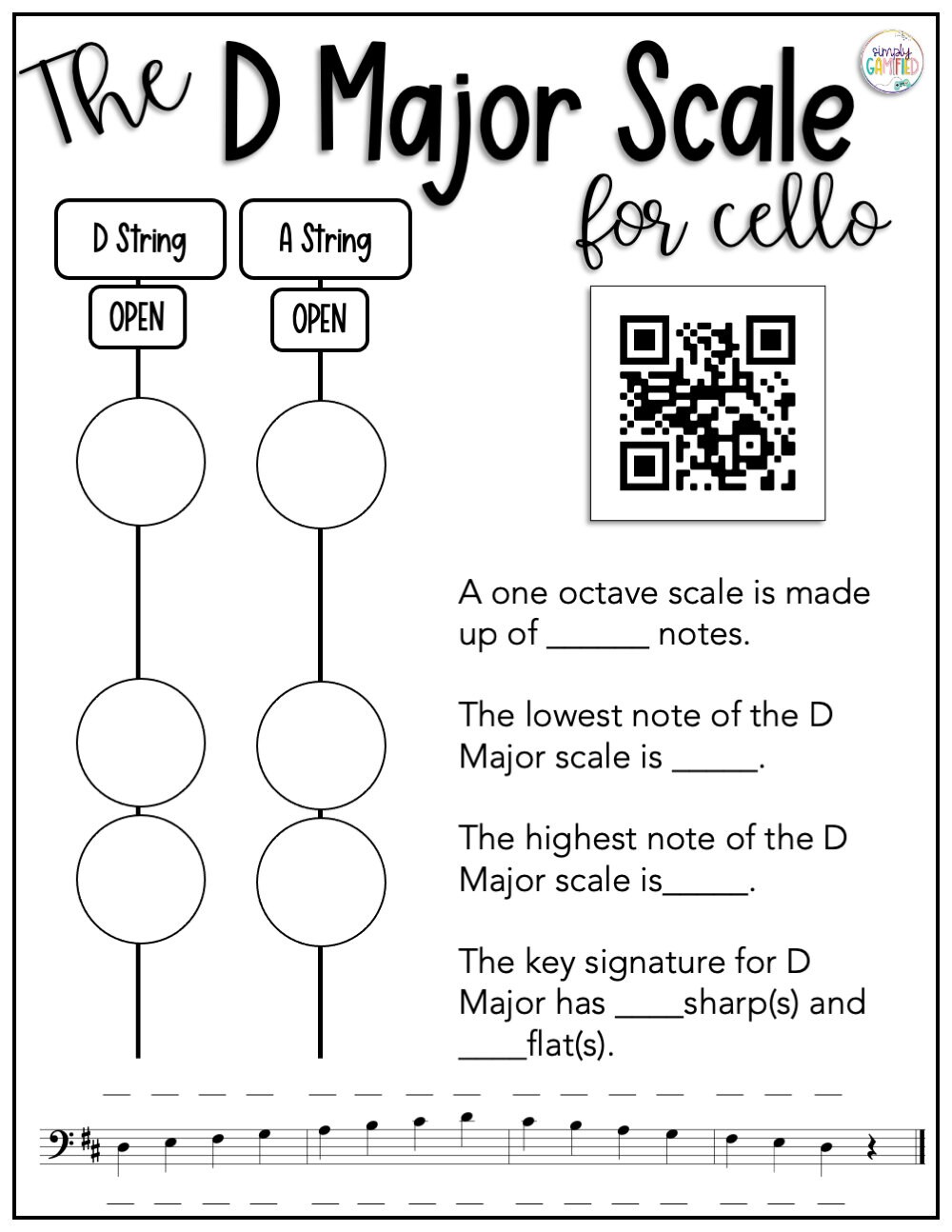 D Major Scale Worksheet (one Octave-portrait) | Violin, Viola, Cello ...