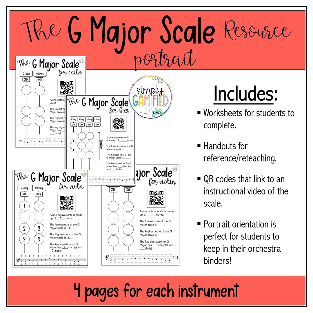G Major Scale Worksheets one Octave-portrait for Violin - Etsy