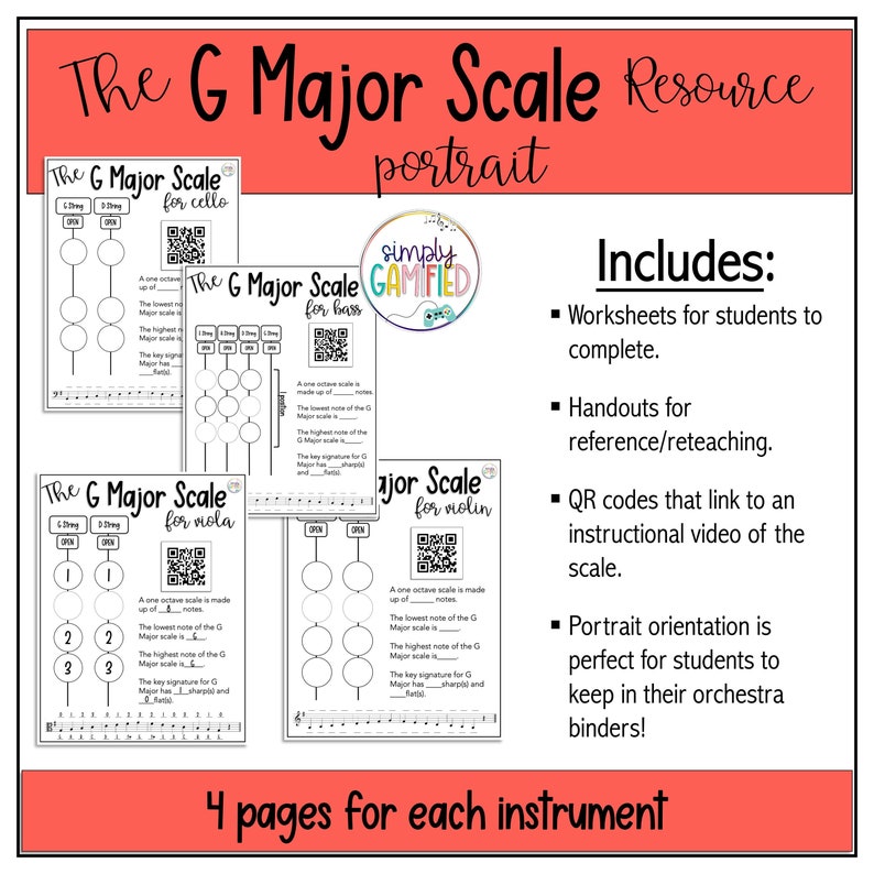 G Major Scale Worksheets one Octave-portrait for Violin - Etsy